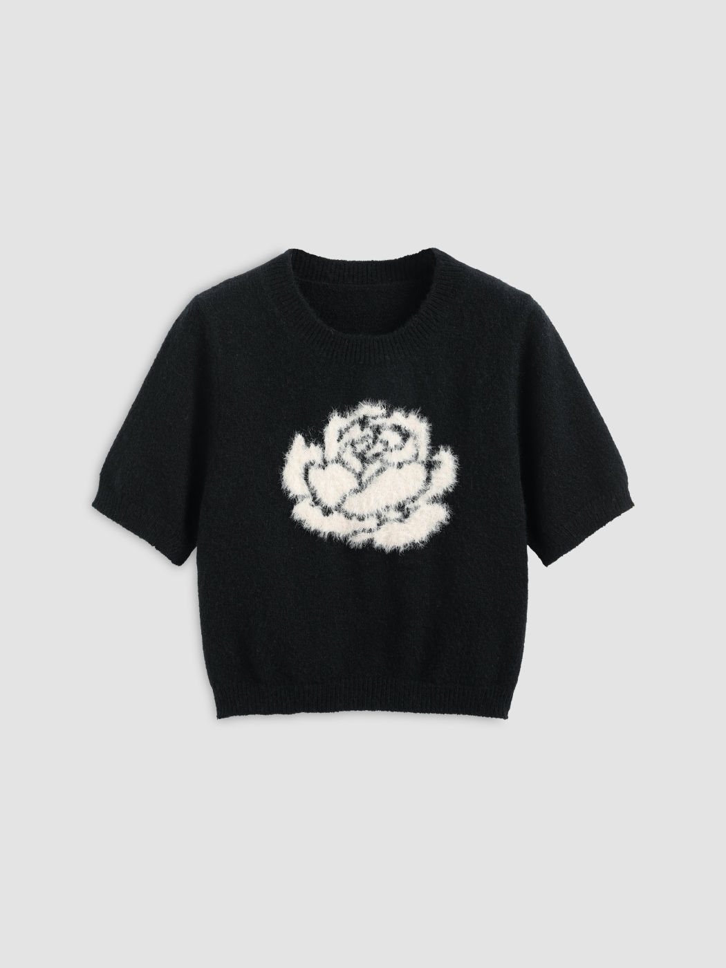 Round Neckline Floral Knitted Short Sleeve Top For Daily Casual Date ...