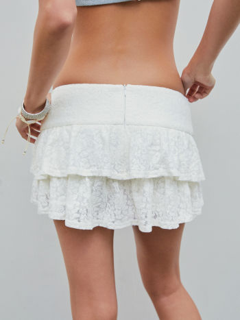 Western Outfits Ruched Floral Lace Knit Layered Mini Skort For Daily Casual