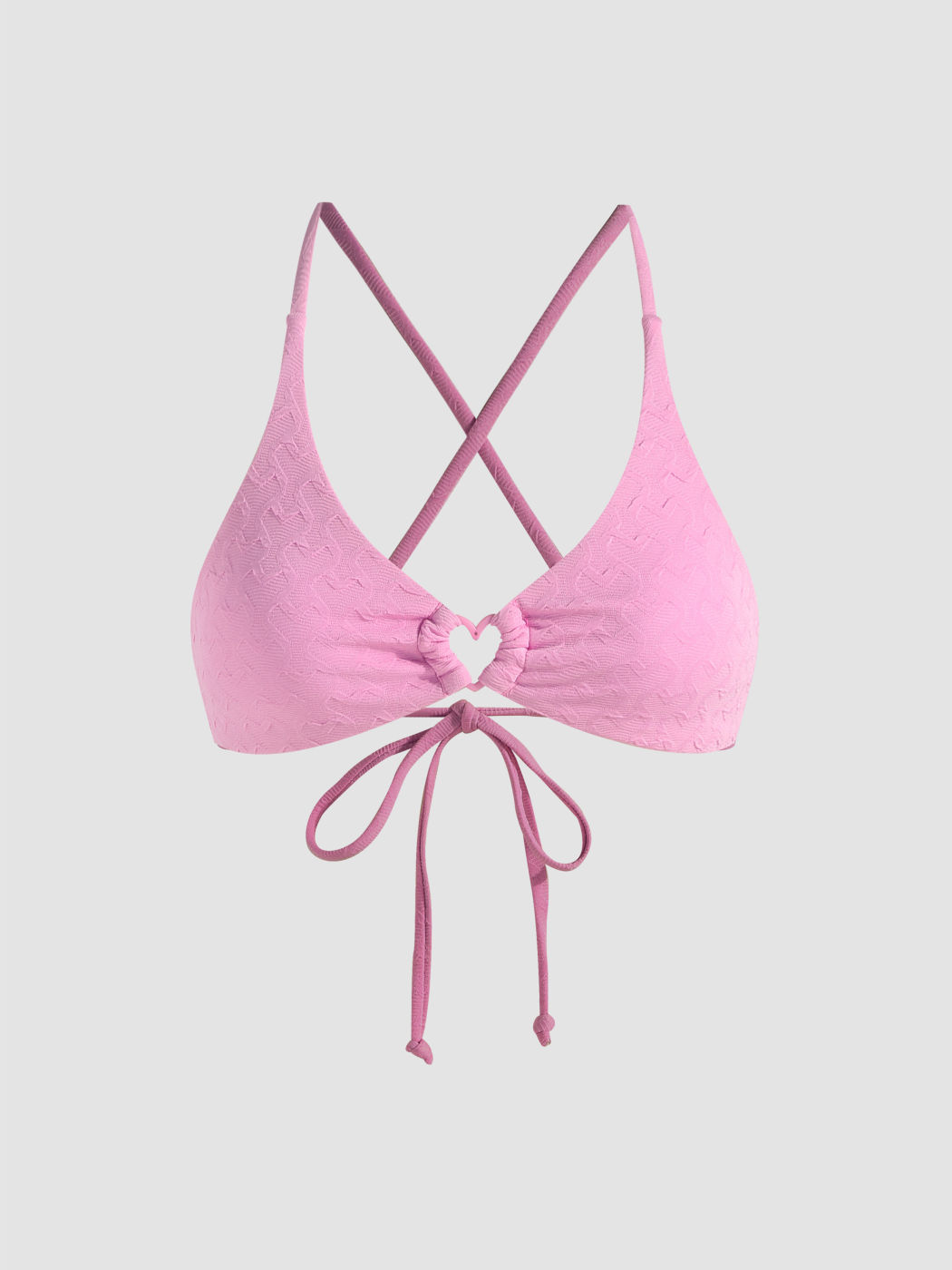 Knit Fabric V-neck Heart Ring Linked Criss Cross Bikini Top For ...