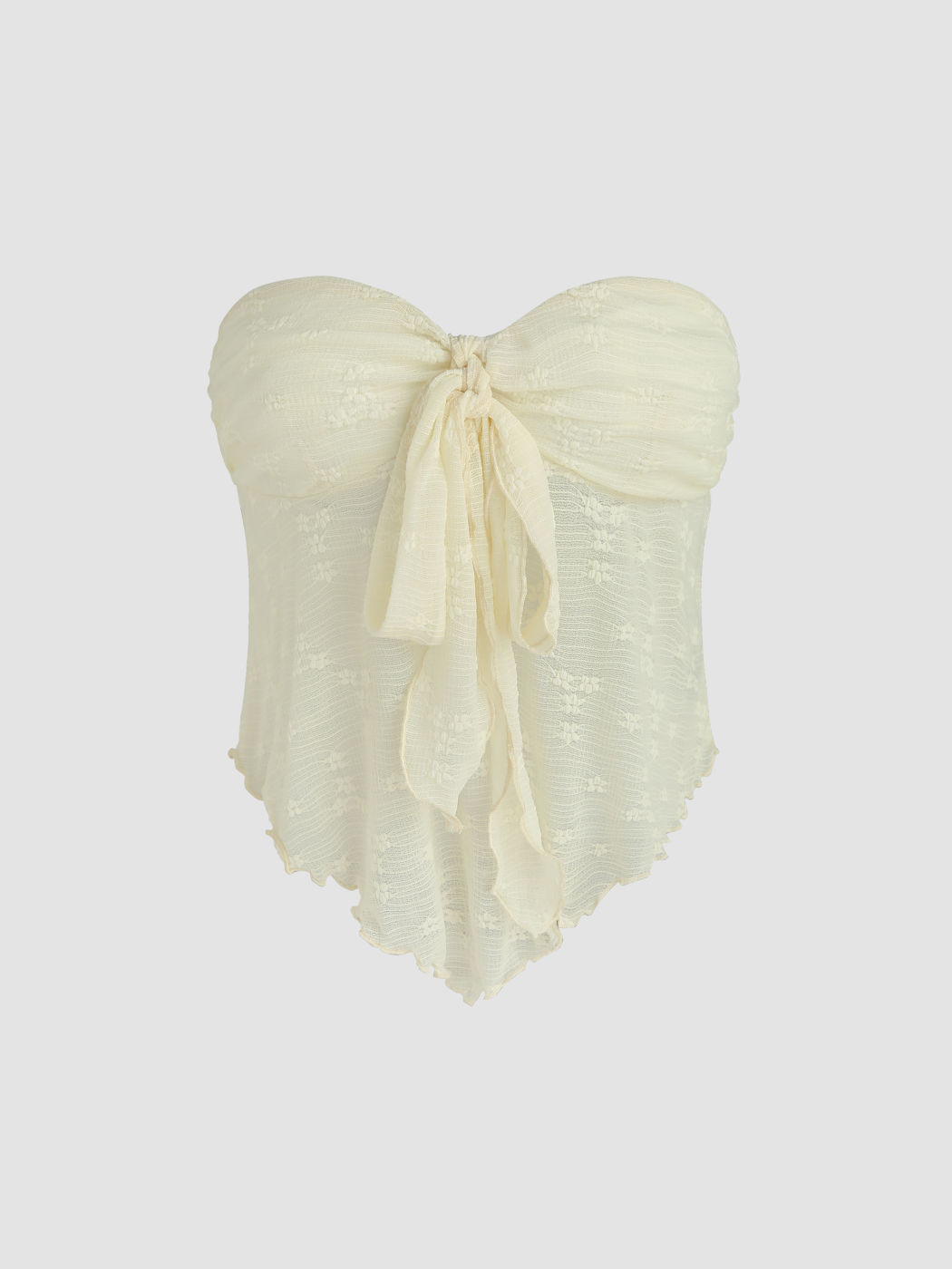 Knit Fabric Floral Tie Front Tube Top For Date Vacation Holiday Beach