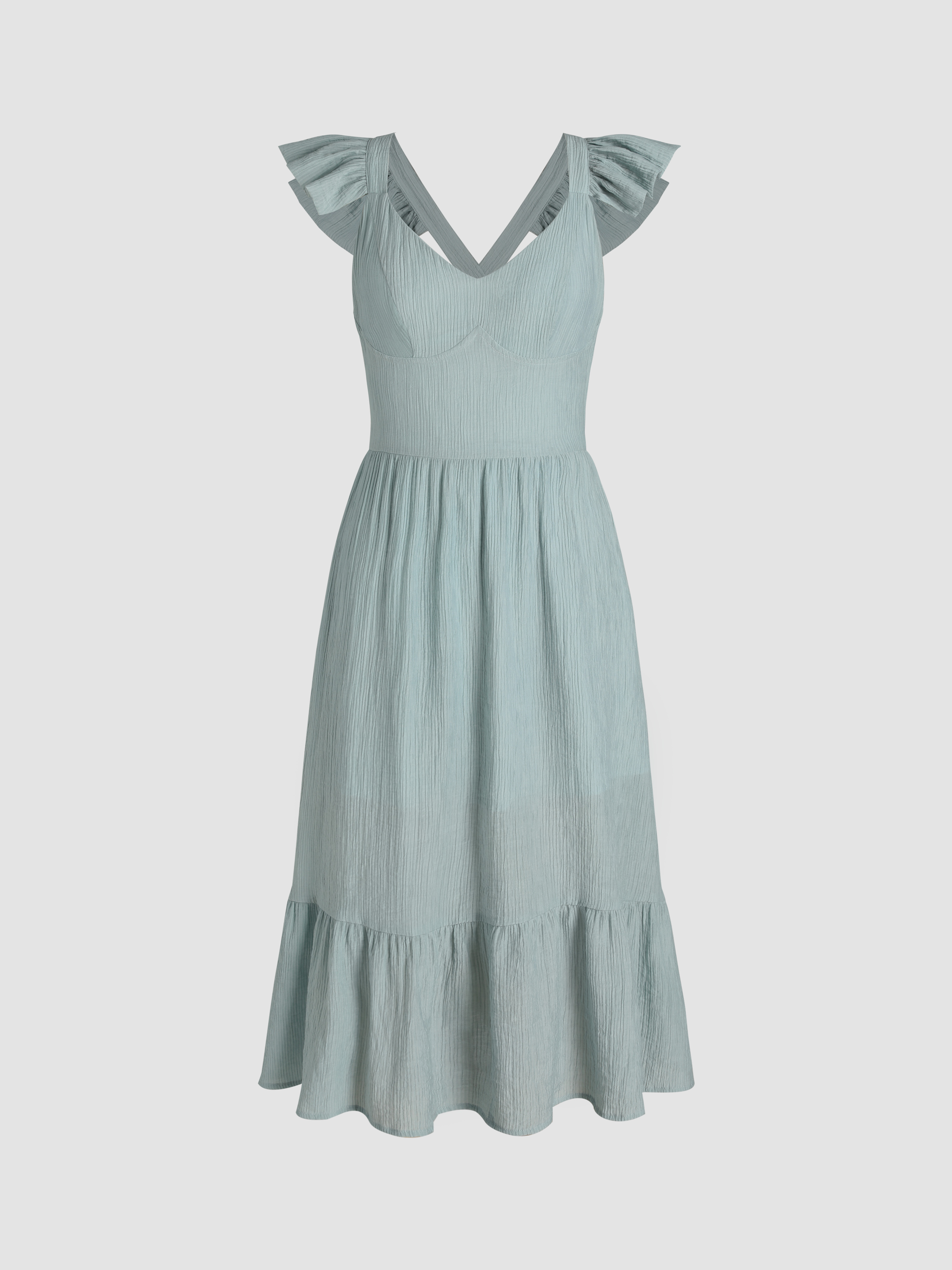 Sweetheart Texture Tiered Ruffle Backless Cami Maxi Dress - Cider