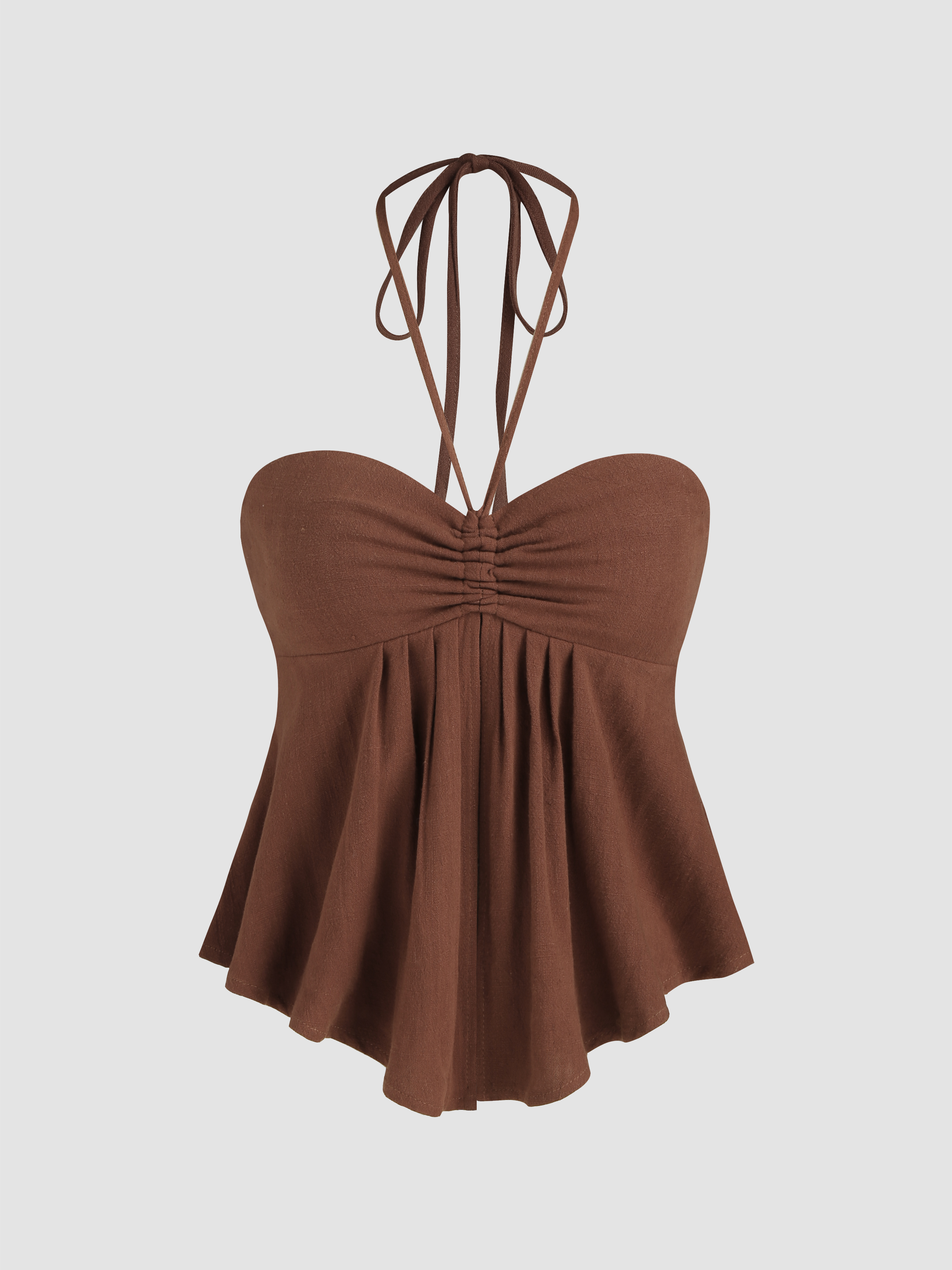 Linen Shop Linen-blend Halter Ruffle Shirred Tube Top For Vacation Holiday