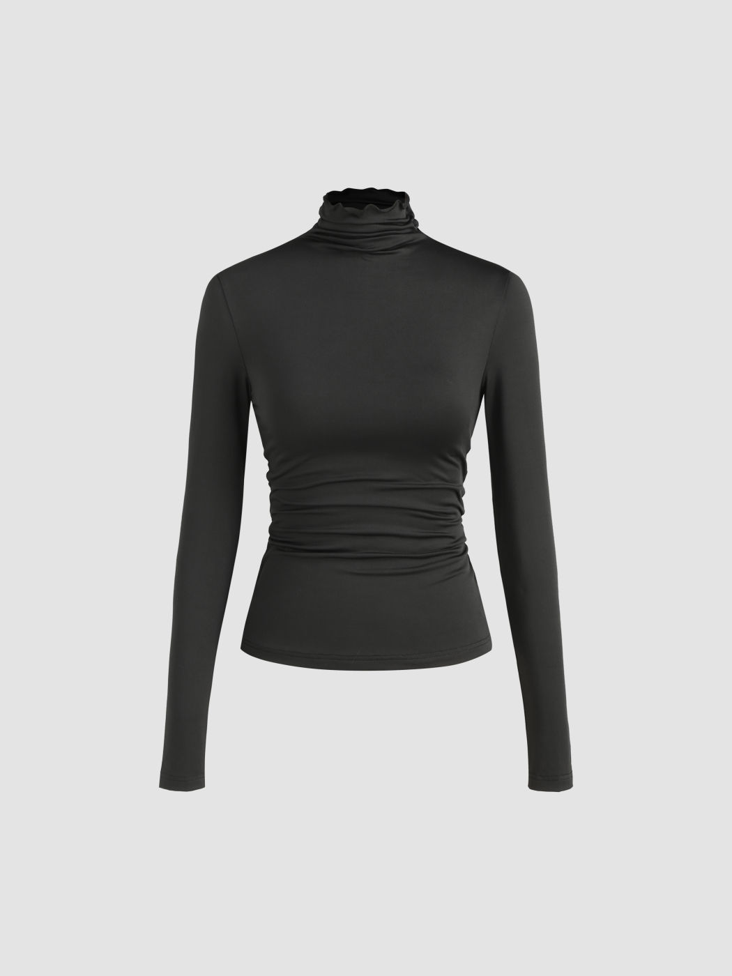 High Neck Ruched Long Sleeve Top & Split Maxi Skirt Set - Cider