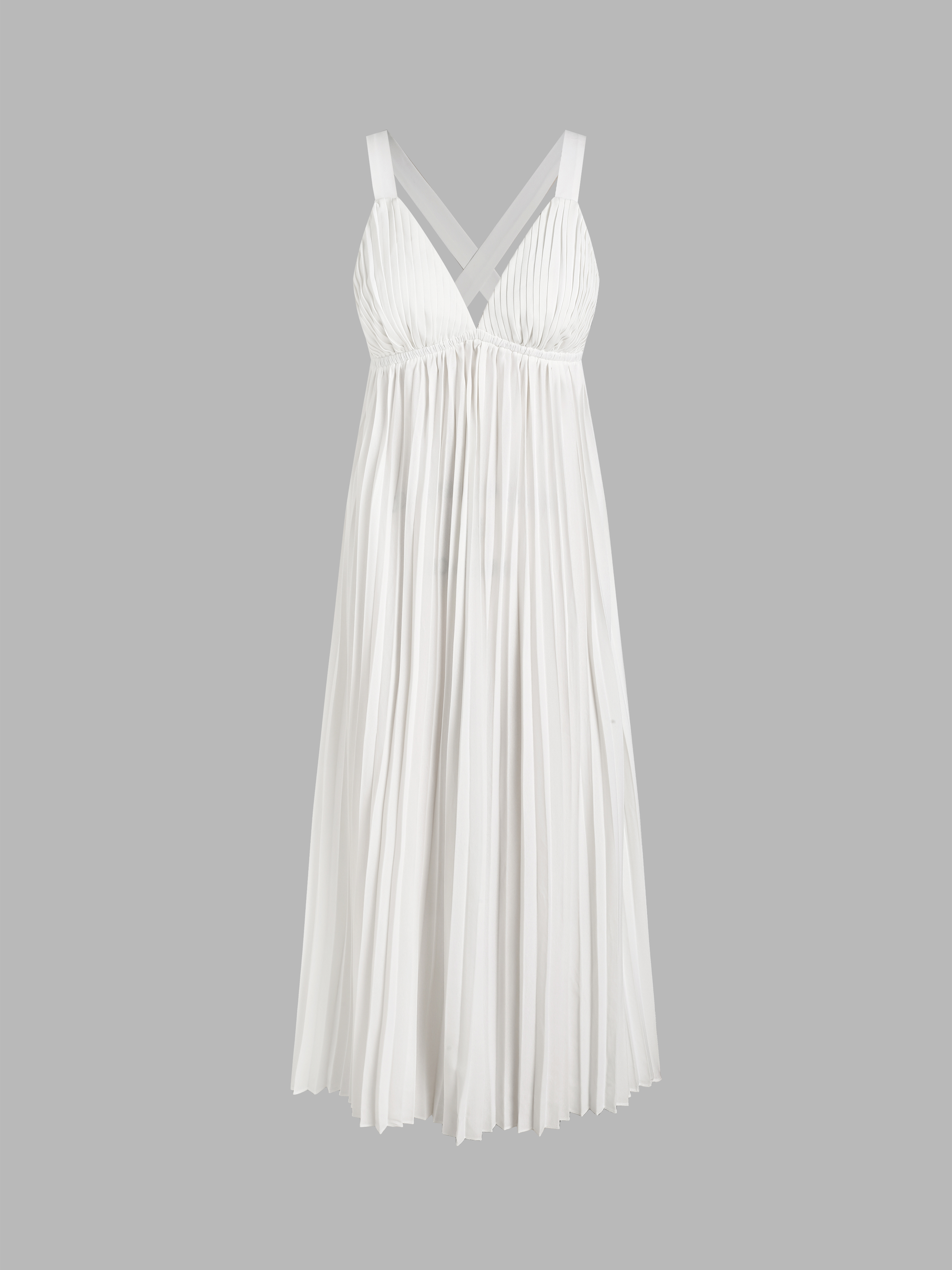 White Dress White Graduation Dresses V-neck Solid Pleated Maxi Dress ...