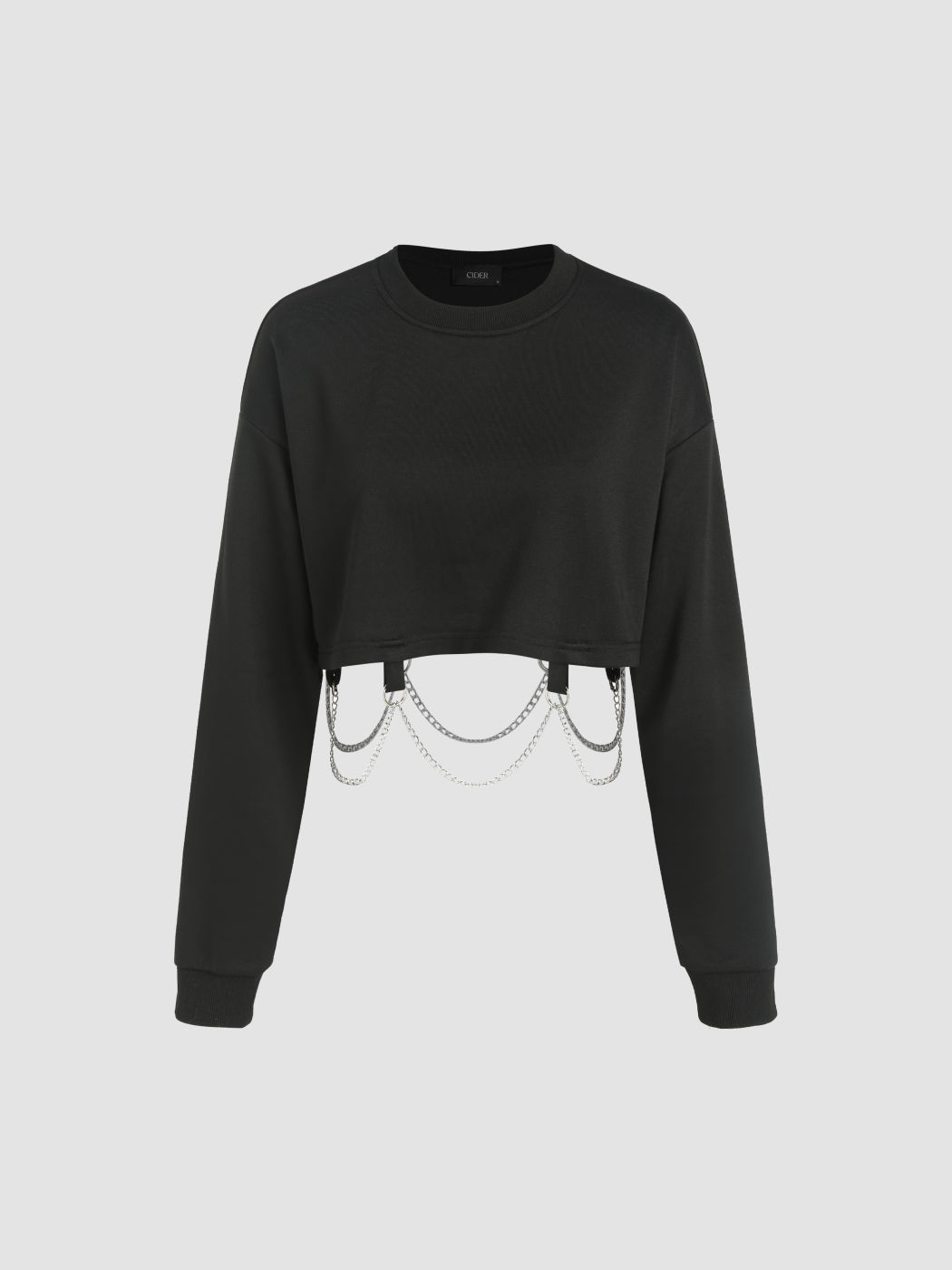 Terry Round Neckline Solid Chain Sweatshirt - Cider