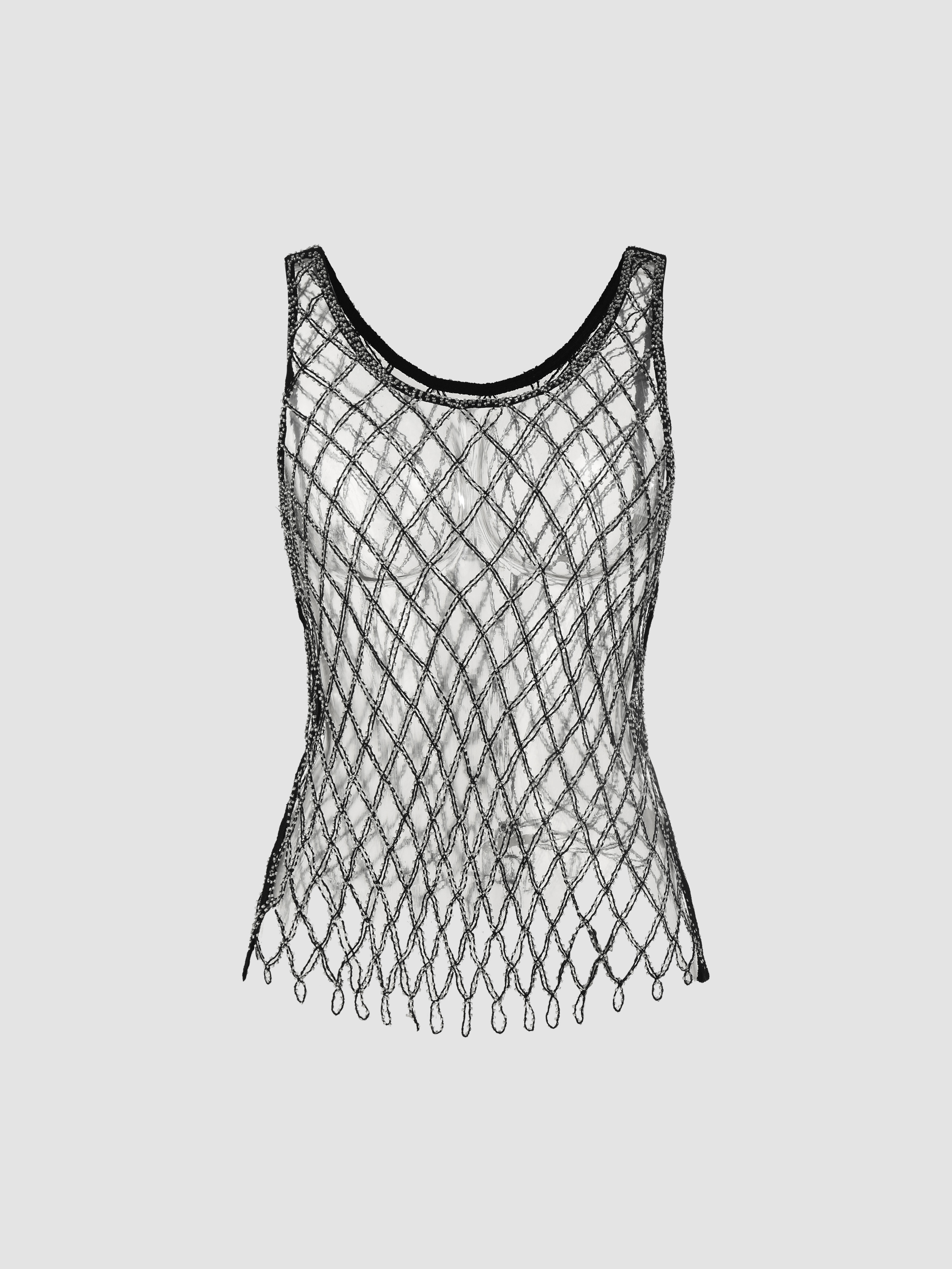 Crochet Knit Round Neckline Hollow Out Crop Tank Top For Holiday