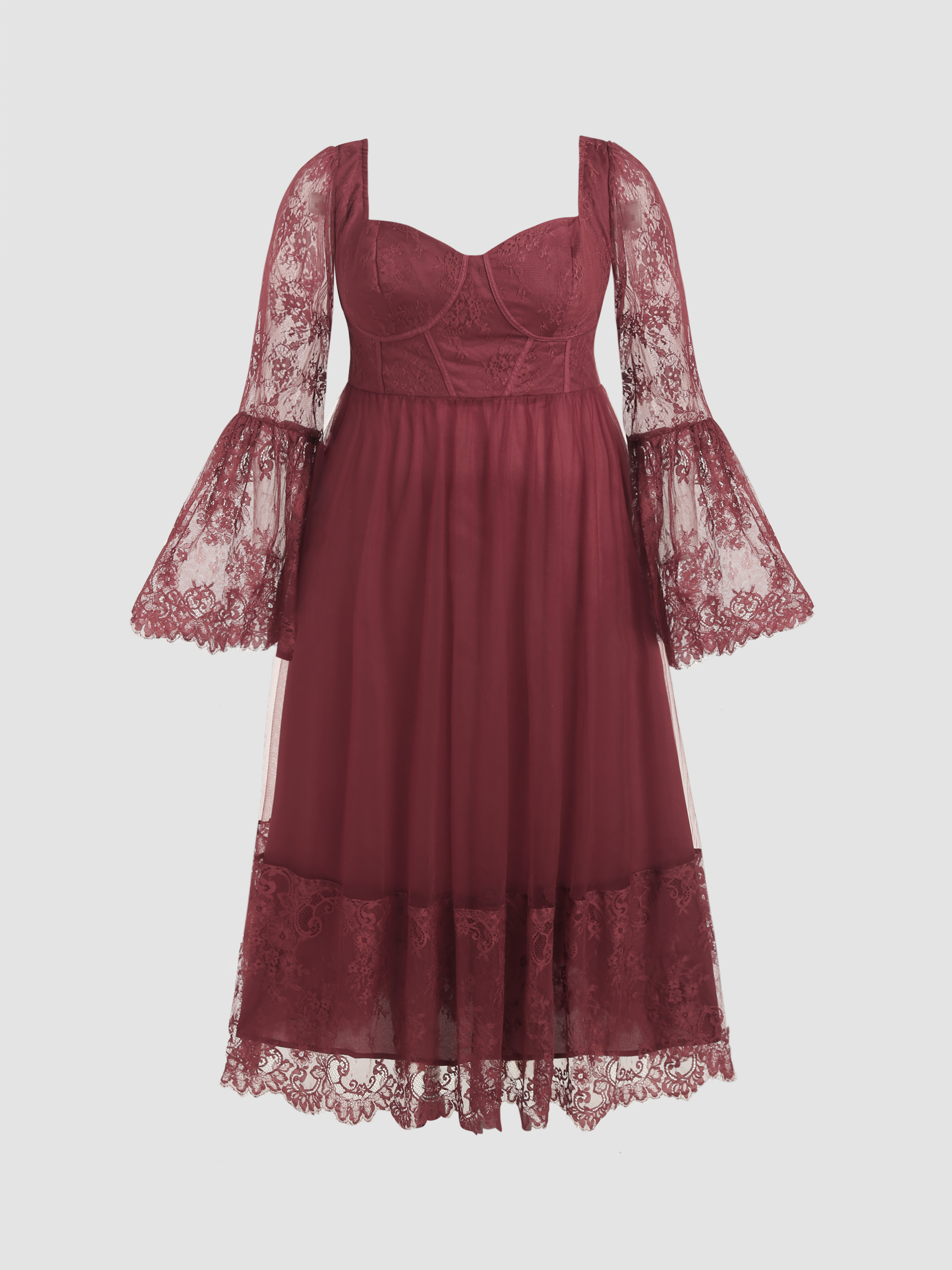 Lace Sweetheart Tulle Corset Maxi Dress Curve & Plus - Cider