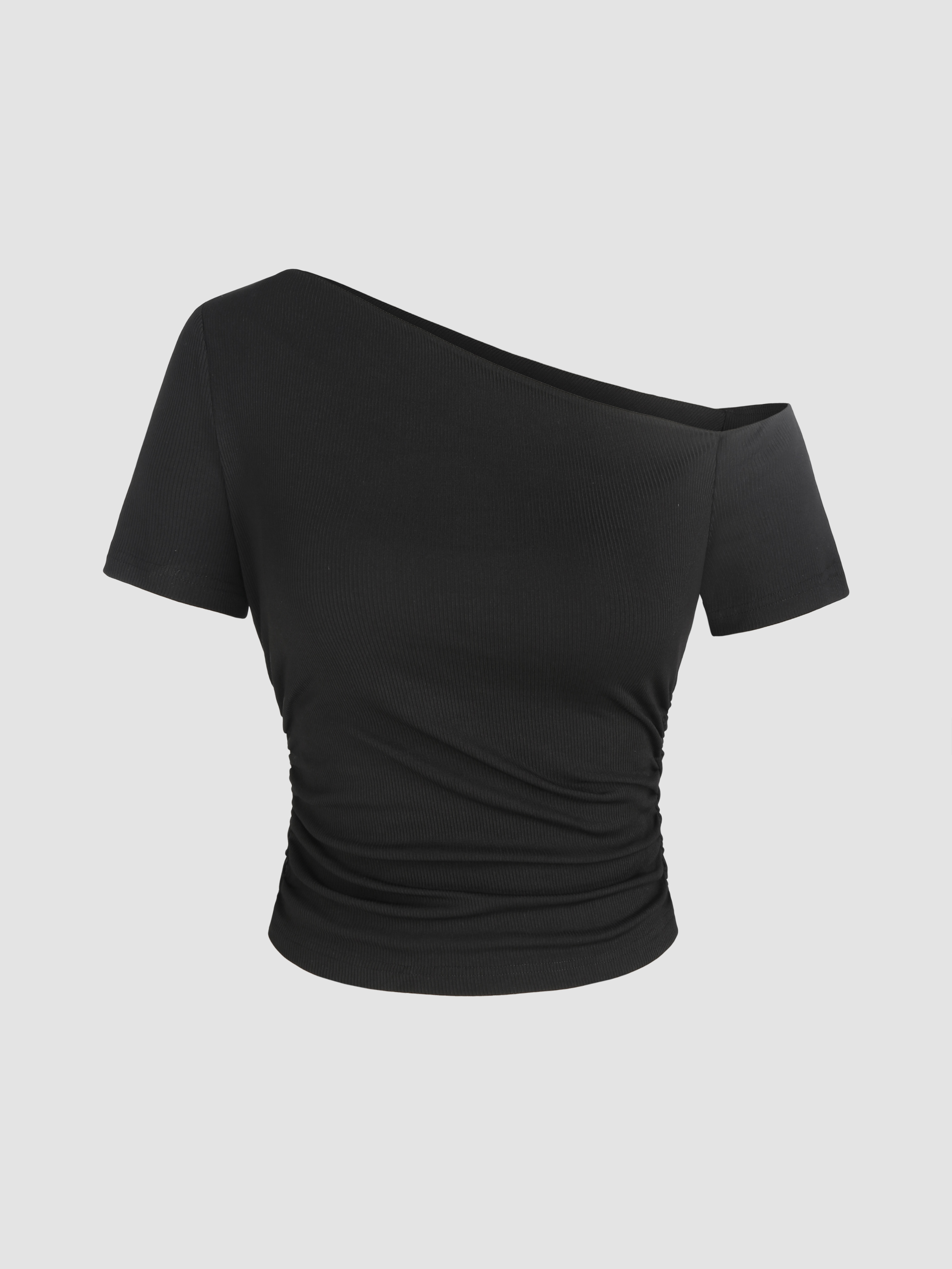 Solid Asymmetrical Neck Short Sleeve Top - Cider