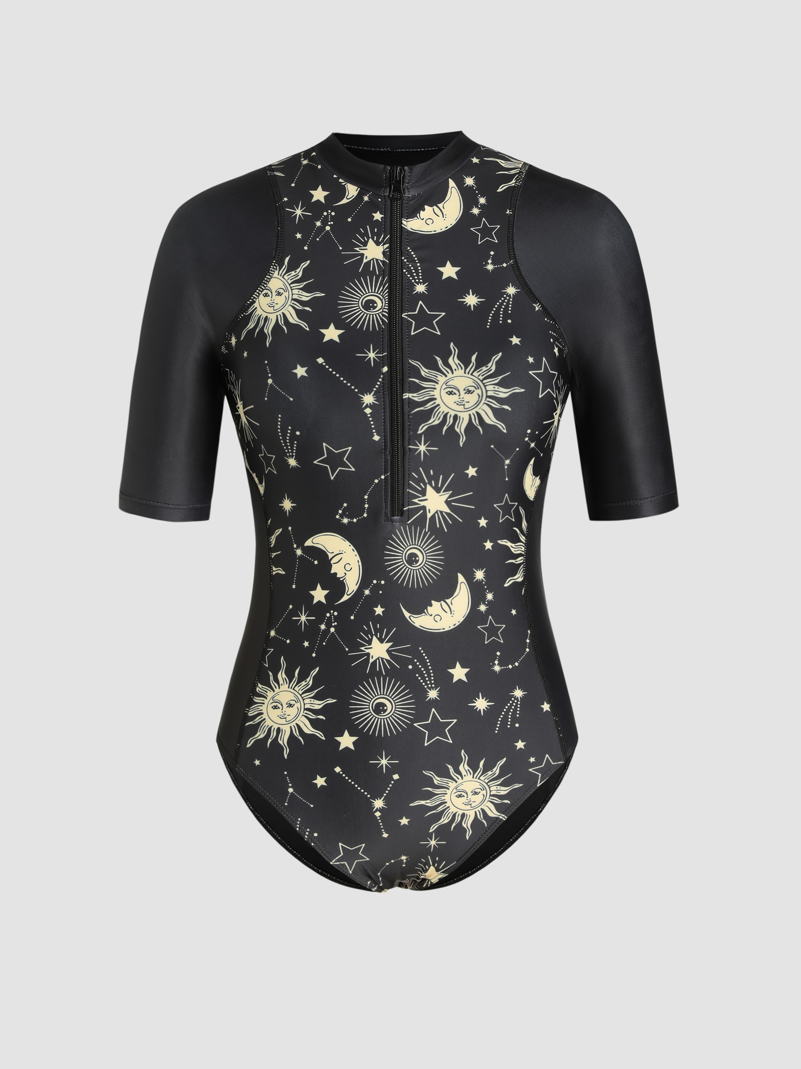 Tummy Control Knit Fabric Shaping Star & Moon Pattern Stand Collar ...