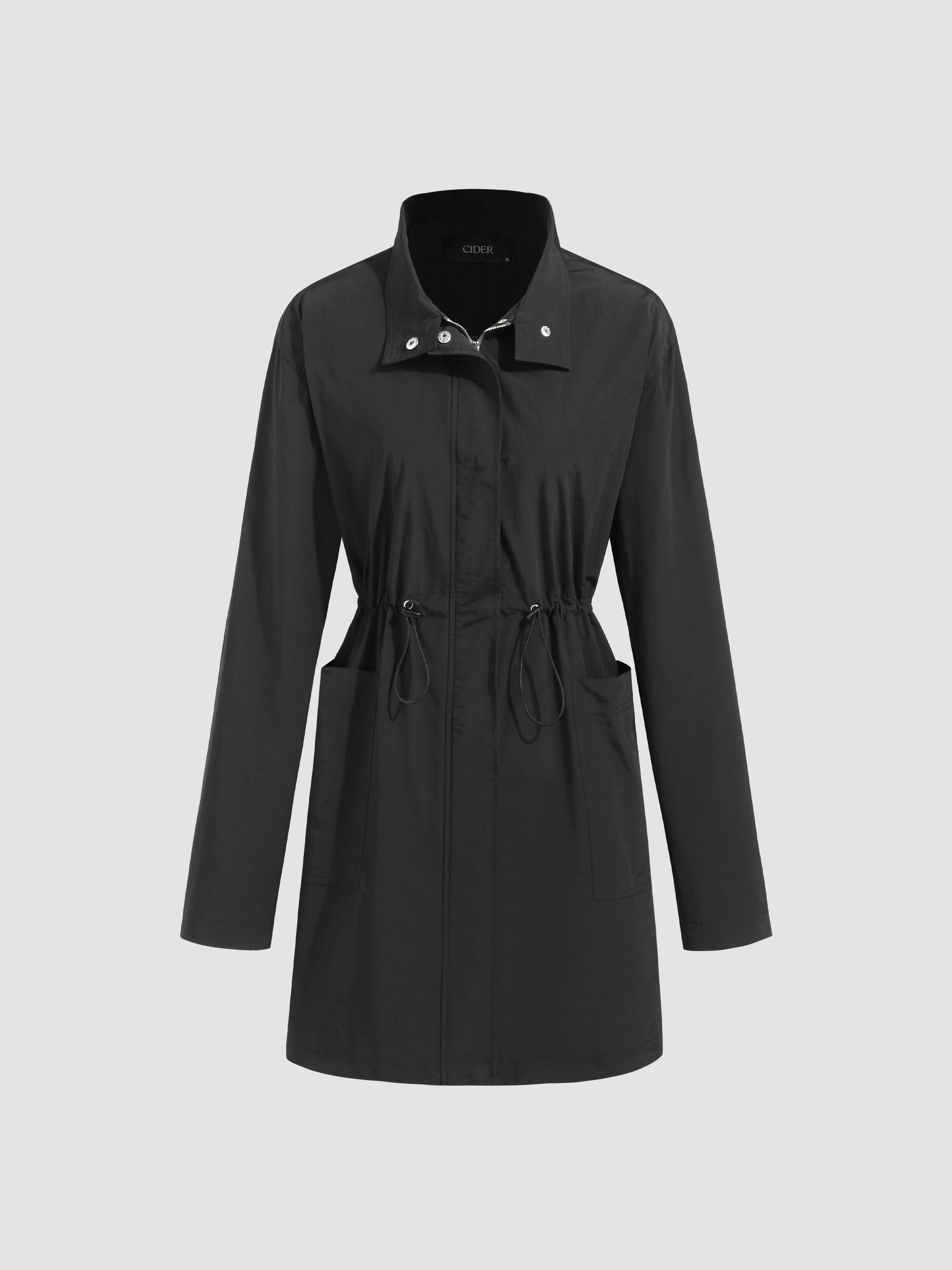 Woven Stand Collar Solid Trench Coat For Daily Casual Work