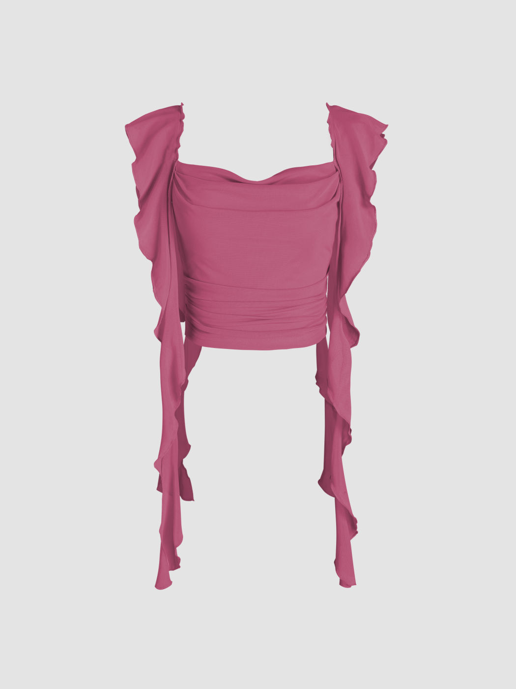 Mesh Cowl Neck Ruffle Ruched Crop Top - Cider