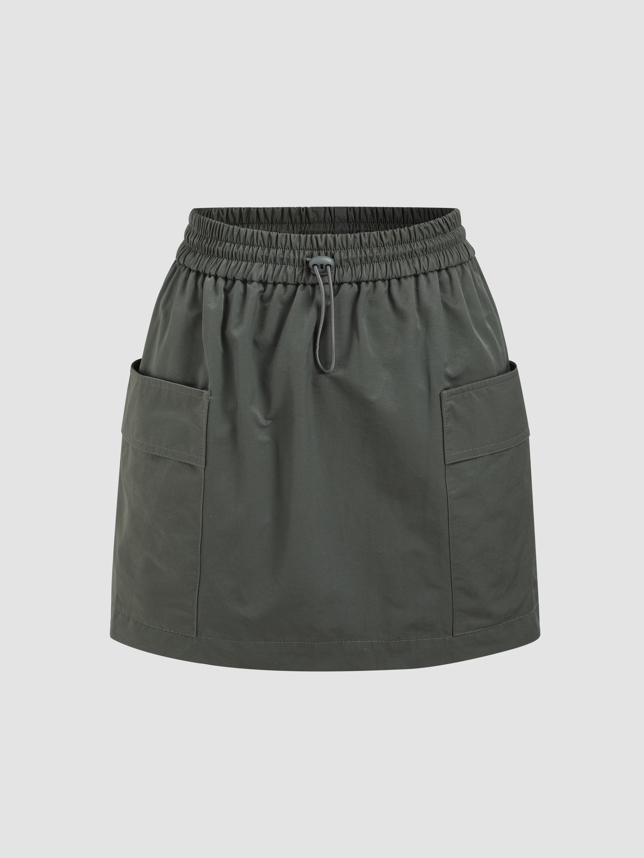 Woven Elastic Waist Pocket Drawstring Parachute Cargo Skirt For School ...