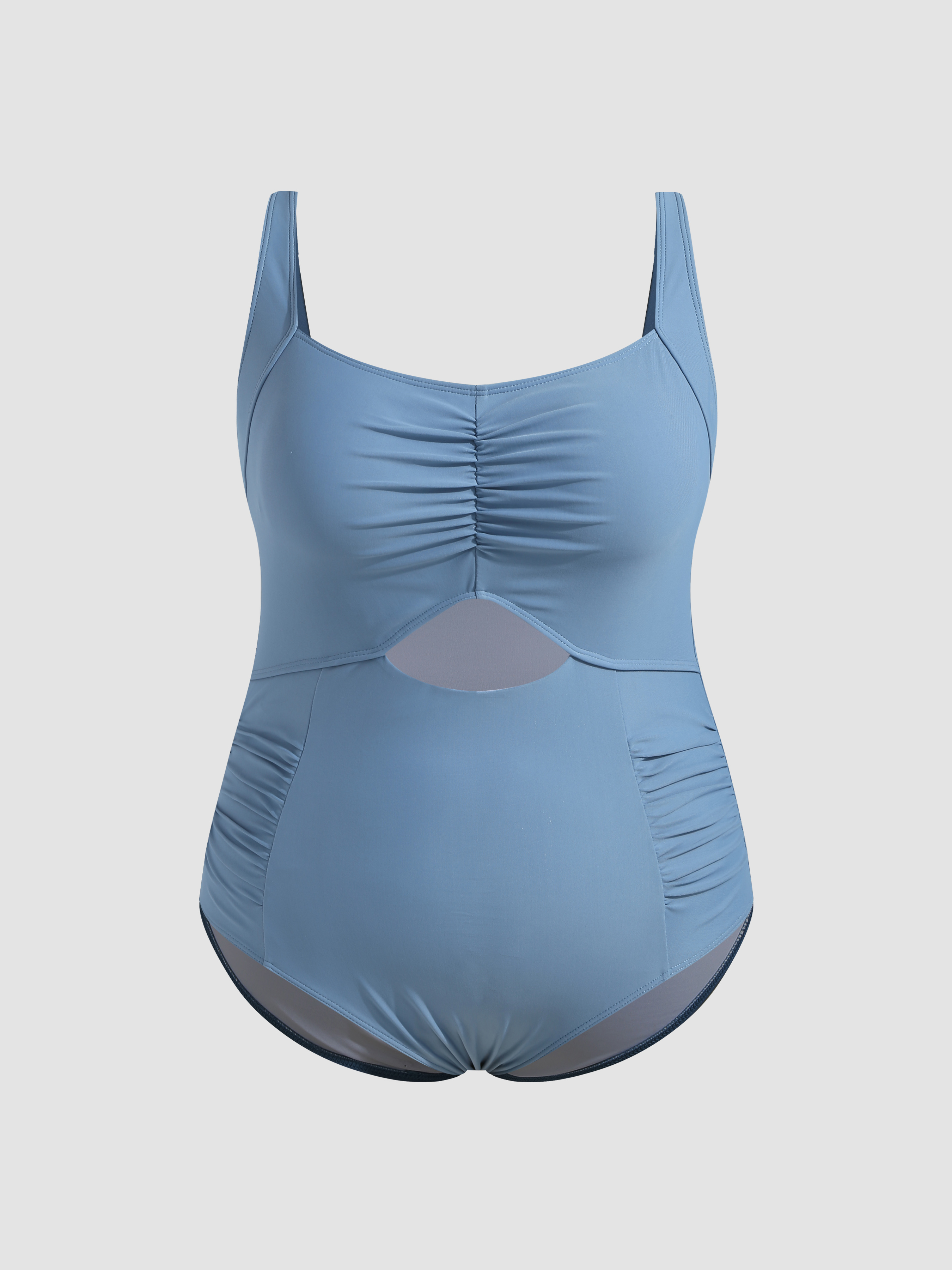 V Neck Cut Out Ruched One Piece Swimsuit Curve And Plus Cider