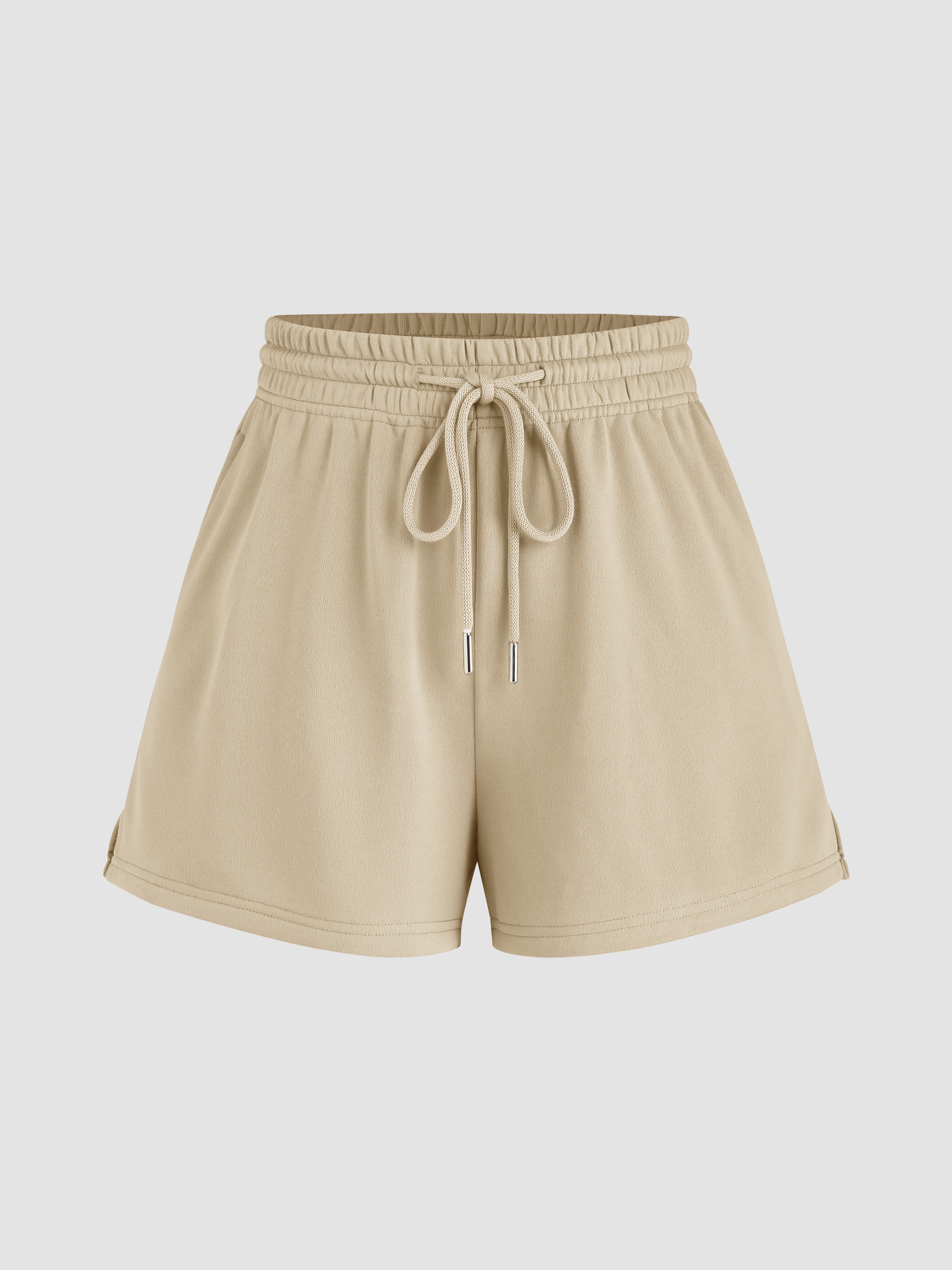 Knit Fabric Mid Waist Solid Pocket Straight Leg Shorts For School Daily Casual Work