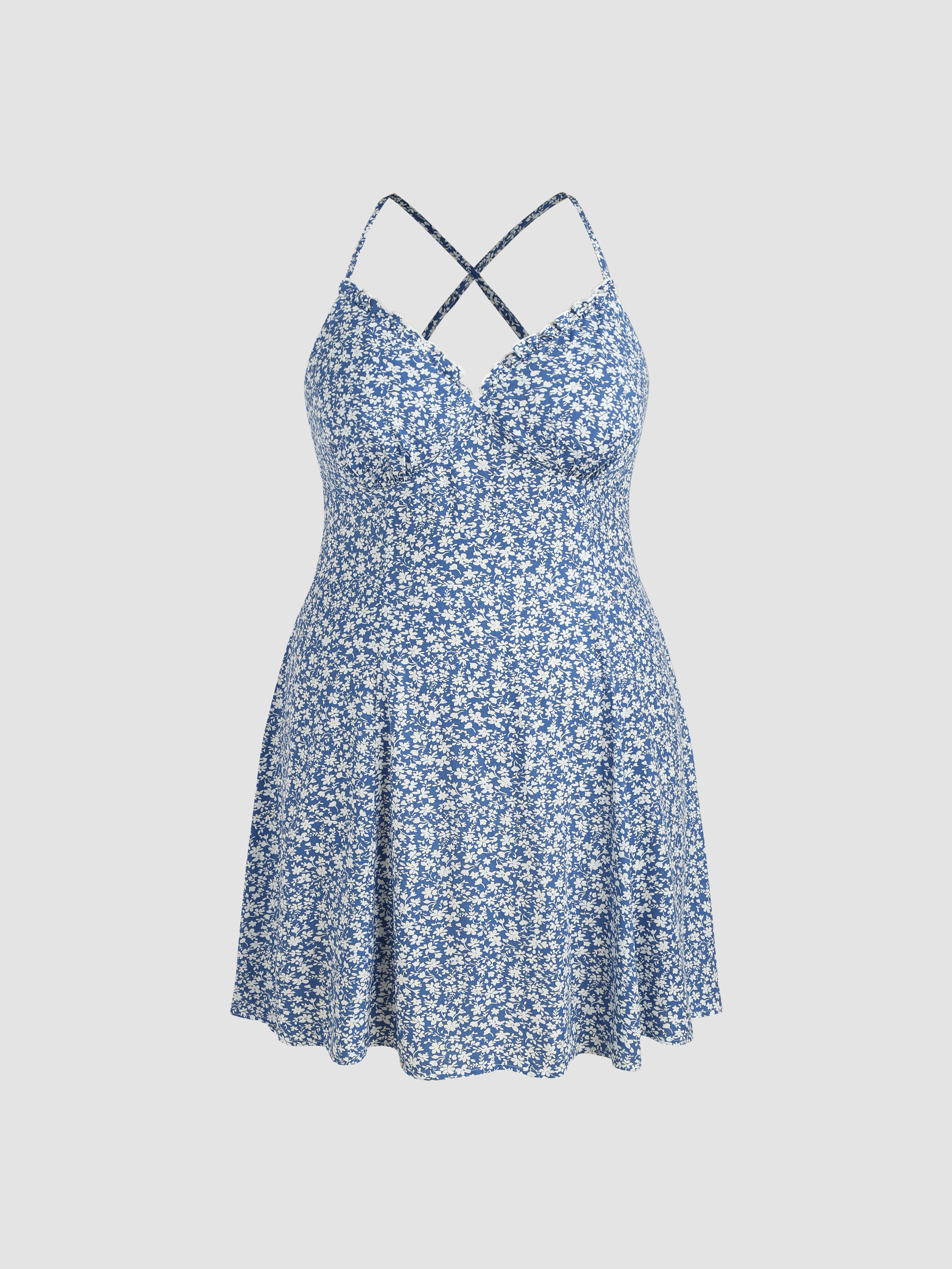 Curve & Plus Floral Lace Up Backless Mini Dress For Vacation Party/Clubbing