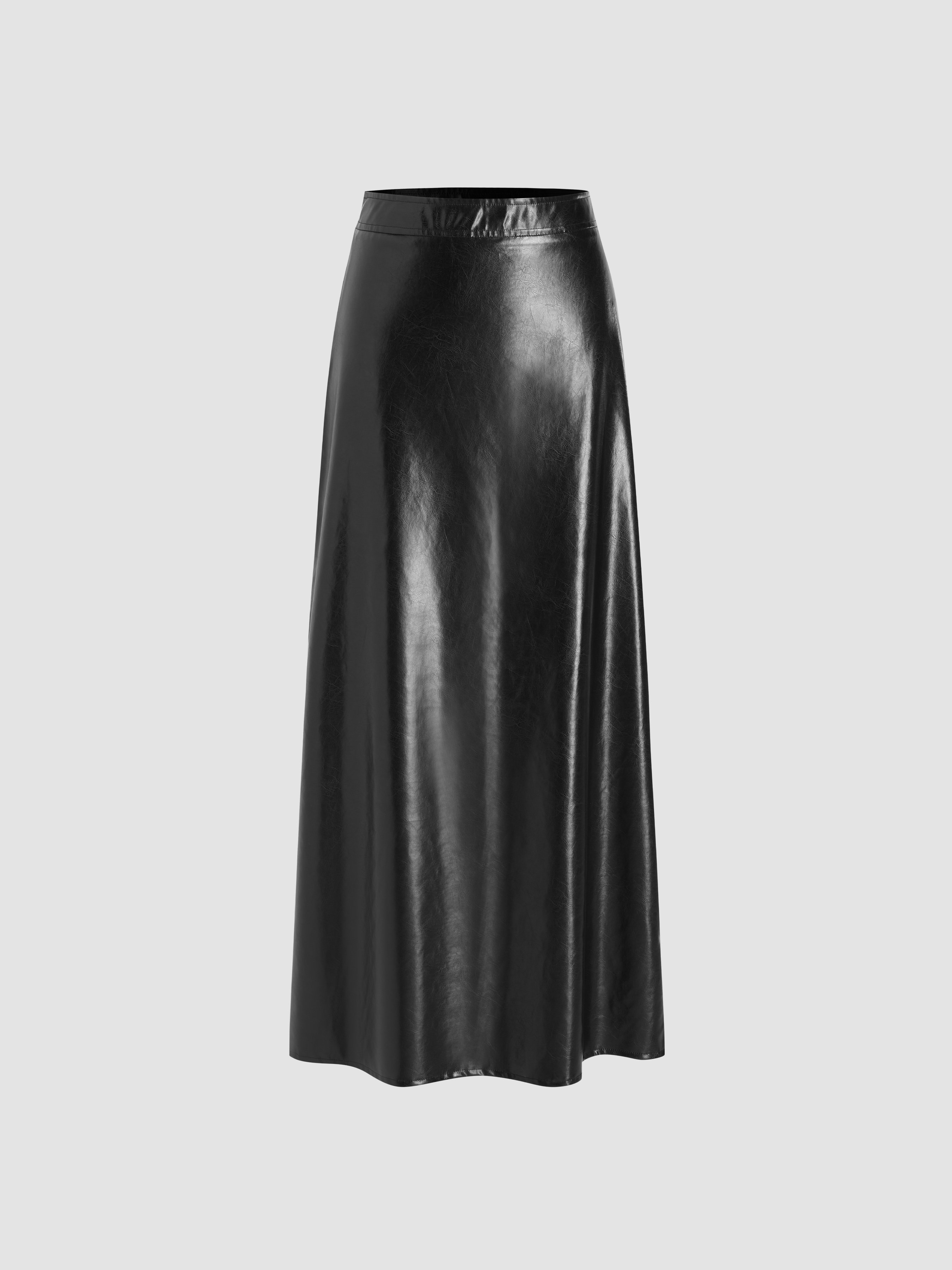 PU Leather Middle Waist Split Maxi Skirt For Holiday