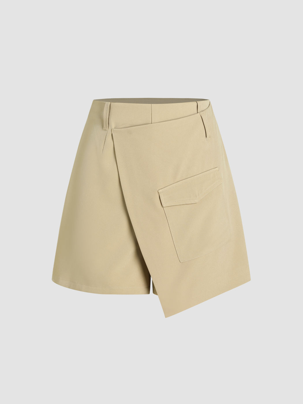 Woven Solid Mid Waist Asymmetrical Pocket Skort For Work
