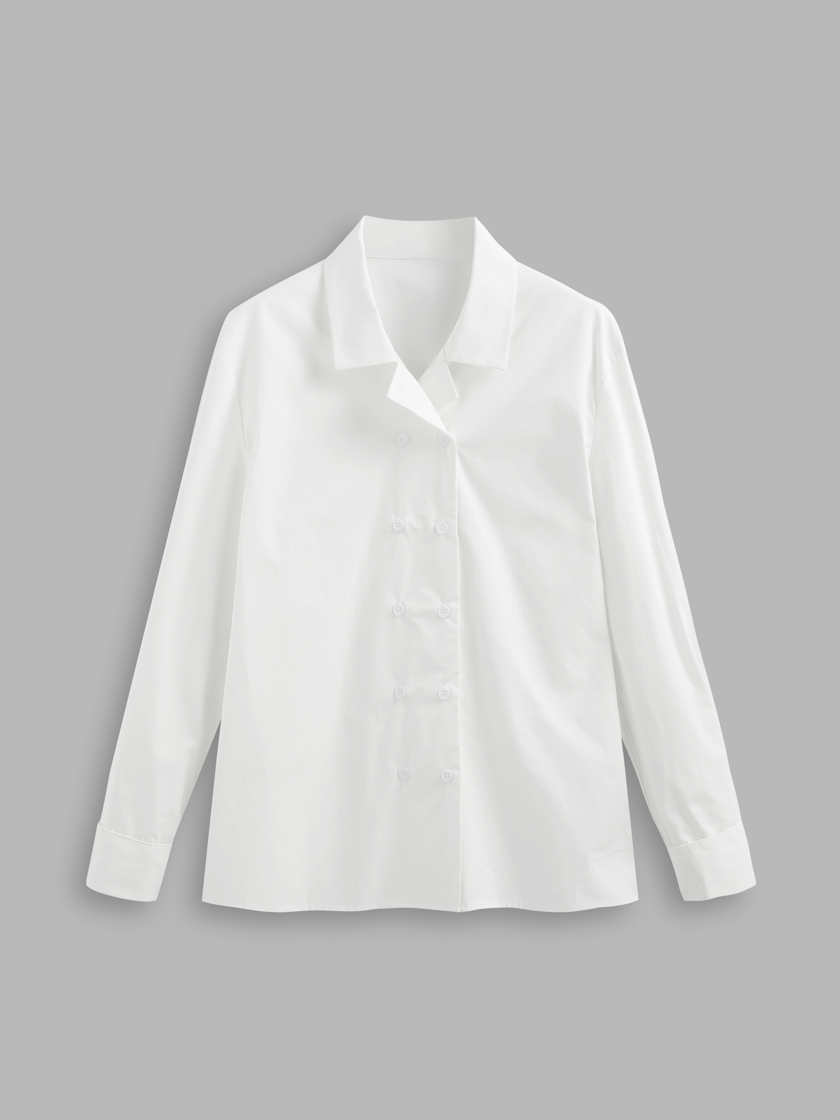 Woven Solid Collar Double-breasted Long Sleeve Blouse For Daily Casual Work