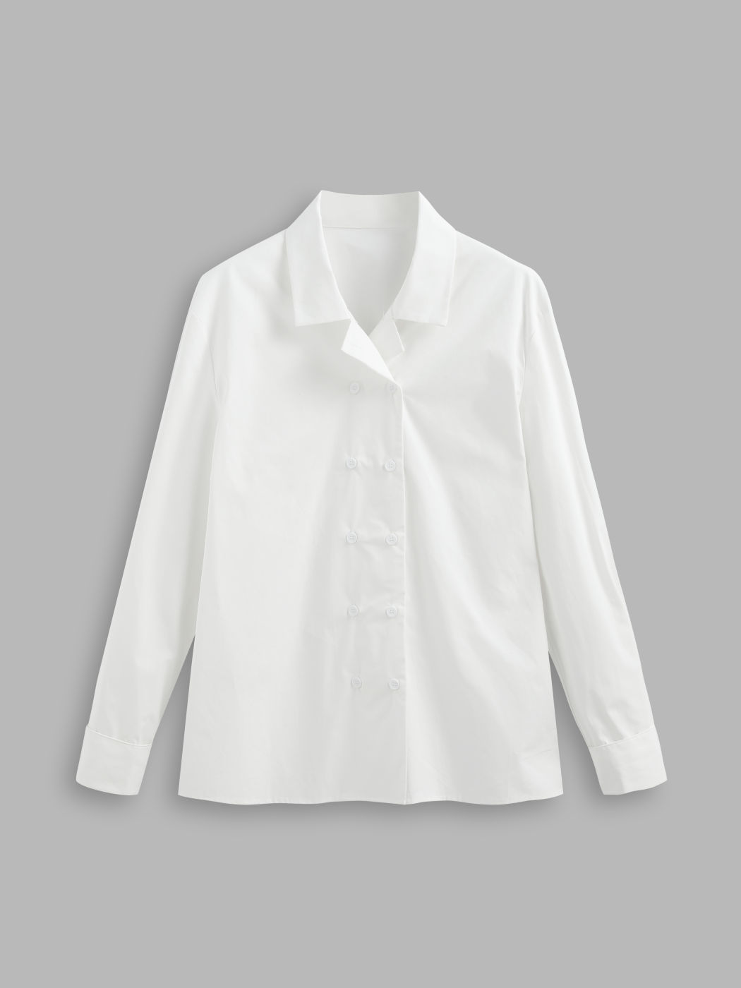 Woven Solid Collar Double-breasted Long Sleeve Blouse For Daily Casual Work