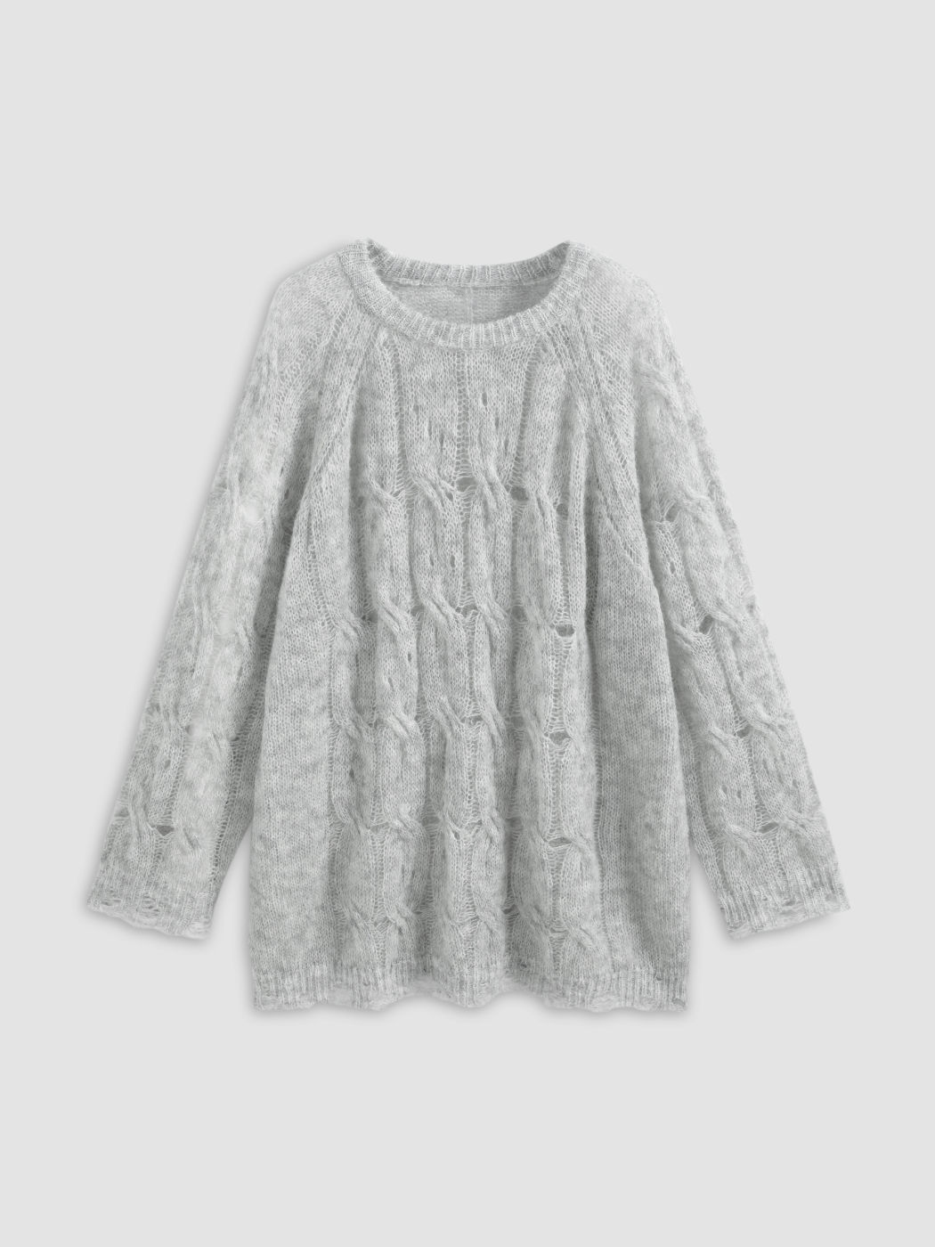 Knit Fabric Wool Blend Knit Round Neckline Solid Hollow Out Long Sleeve