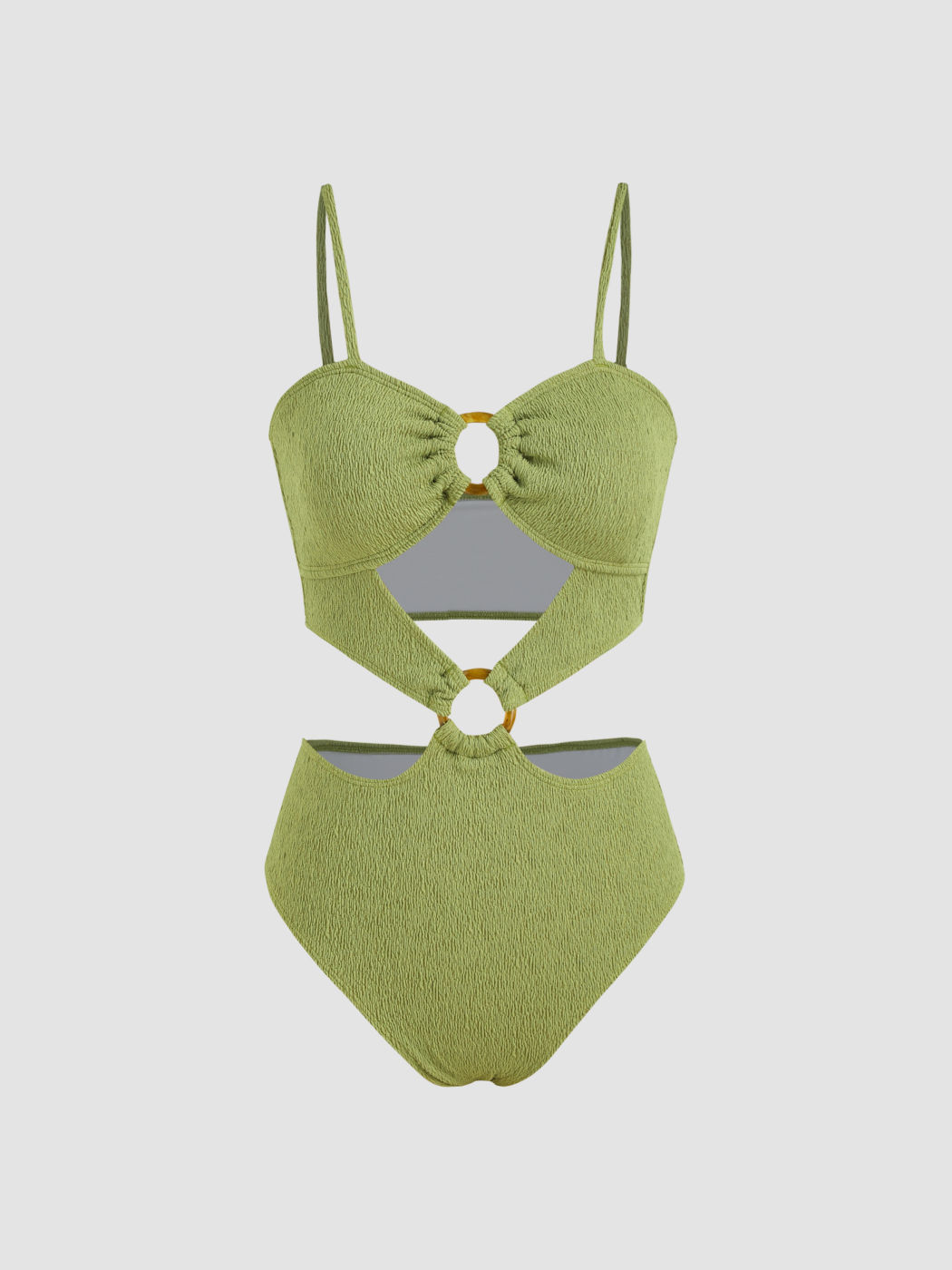 V Neck Textured O Ring Cut Out One Piece Swimsuit For Vacation Swimming
