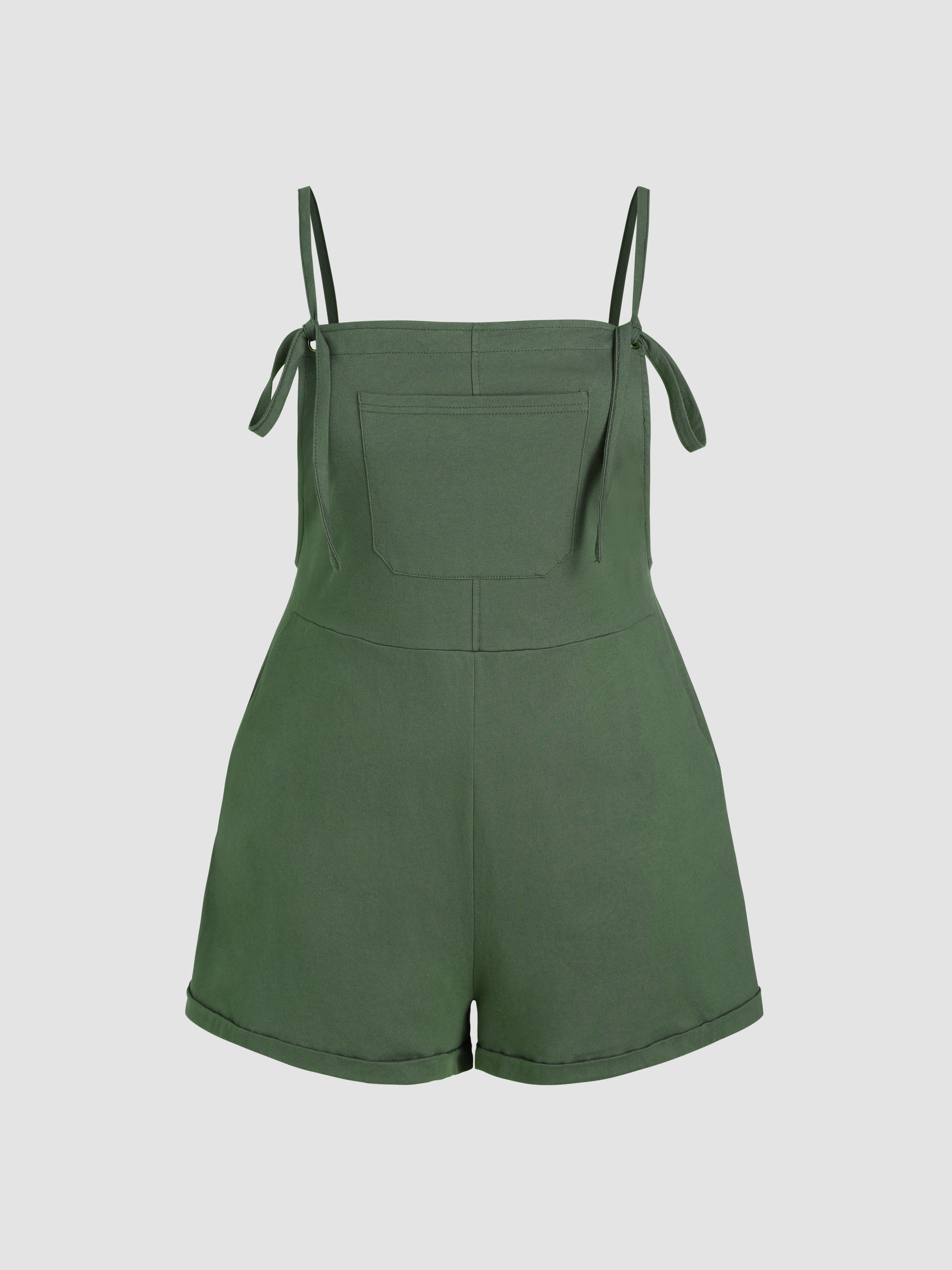 Knotted Pocket Wide Leg Romper Curve & Plus - Cider