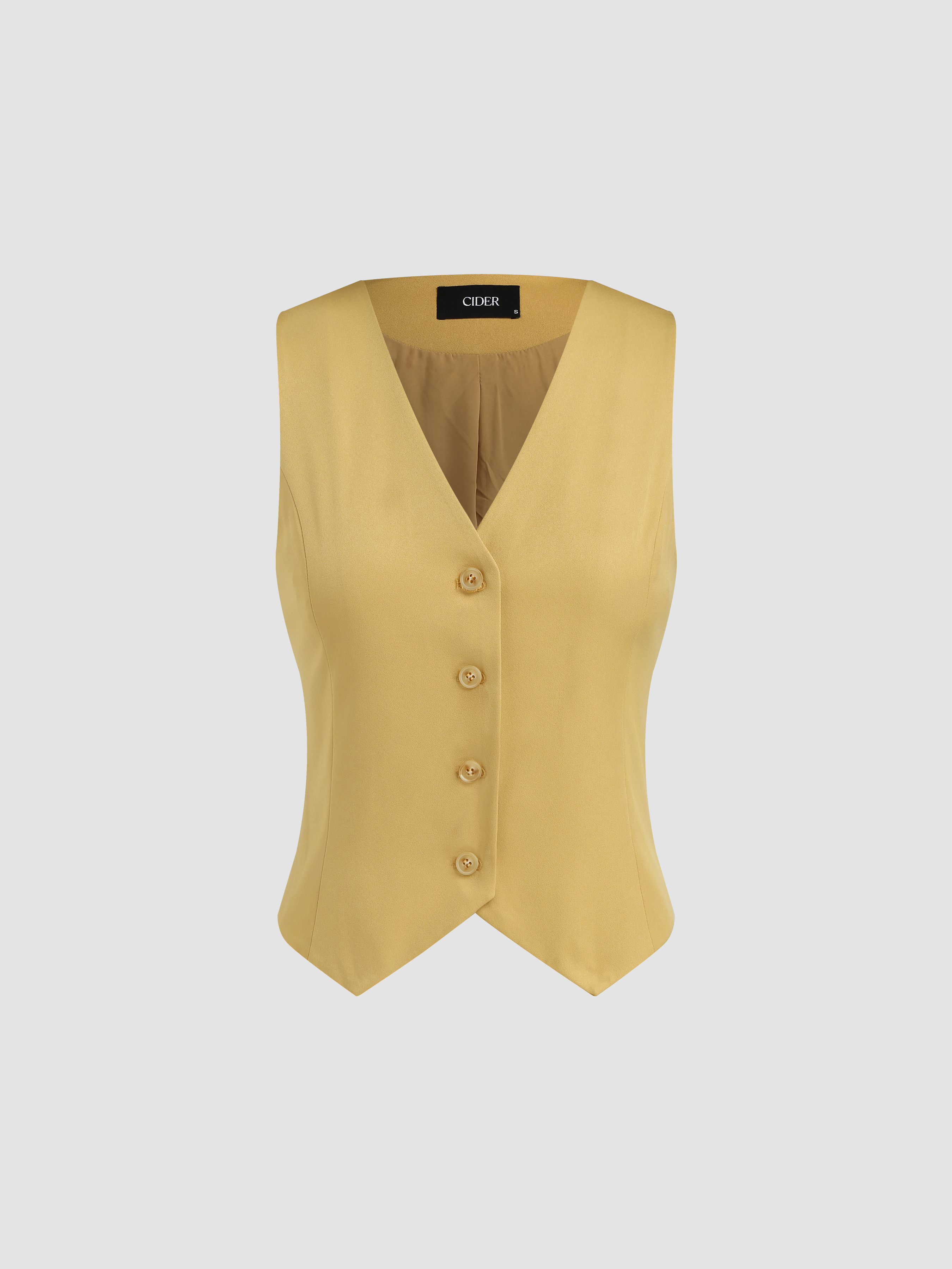 Woven V-neck Solid Button Vest For Work