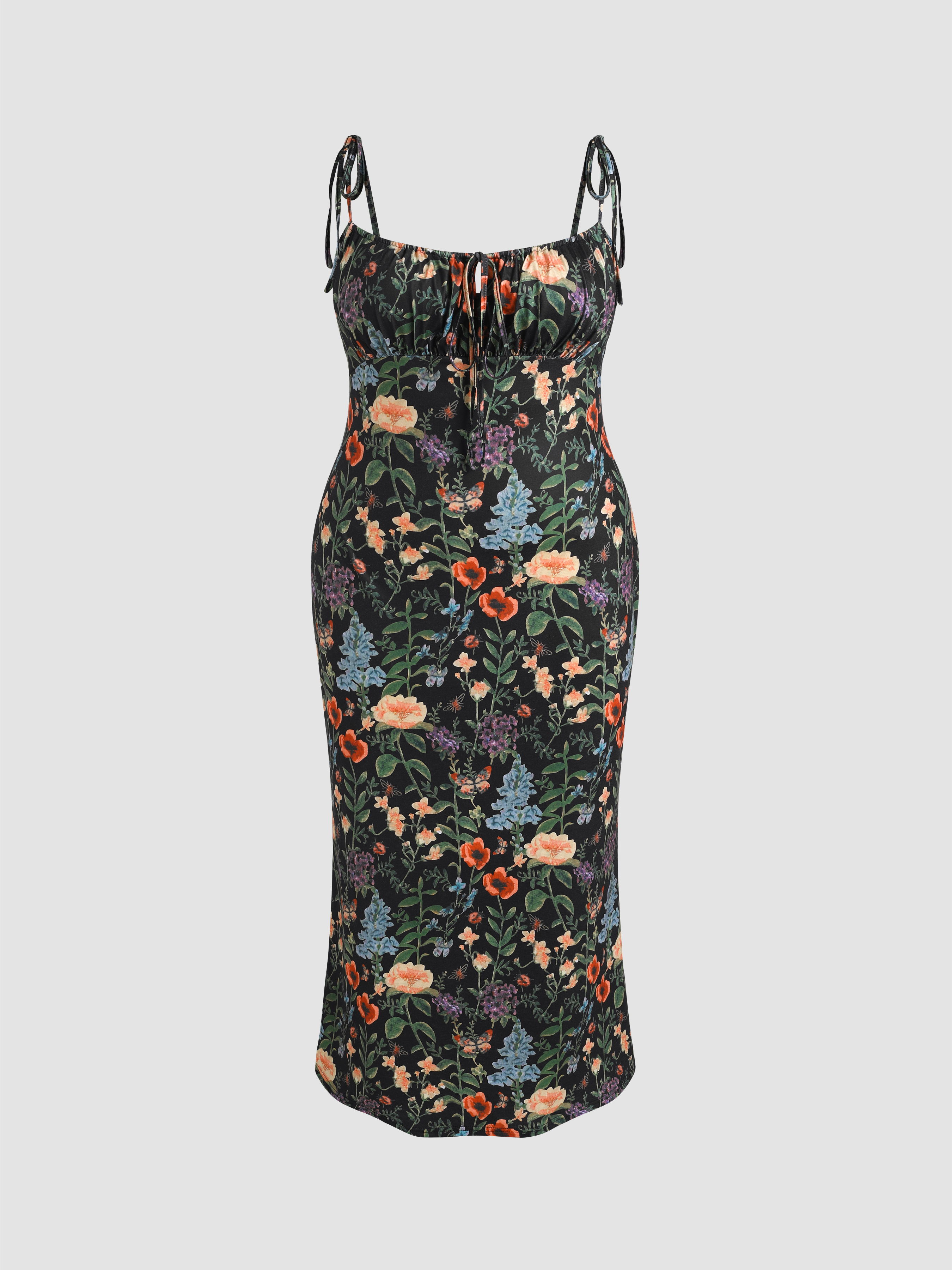 Curve And Plus Floral Split Knotted Mermaid Maxi Dress For Picnic Vacation