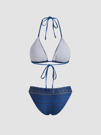 Halter Floral Pattern Triangle Bikini Set For Vacation Swimming Pool Beach