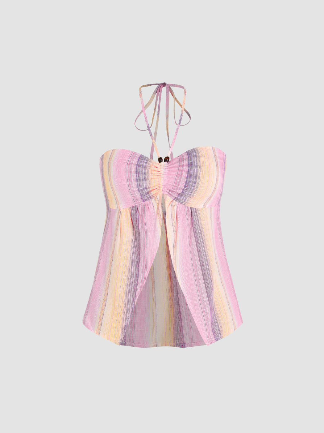Halter Striped Drawstring Beaded Crop Top For Date Picnic Vacation Holiday