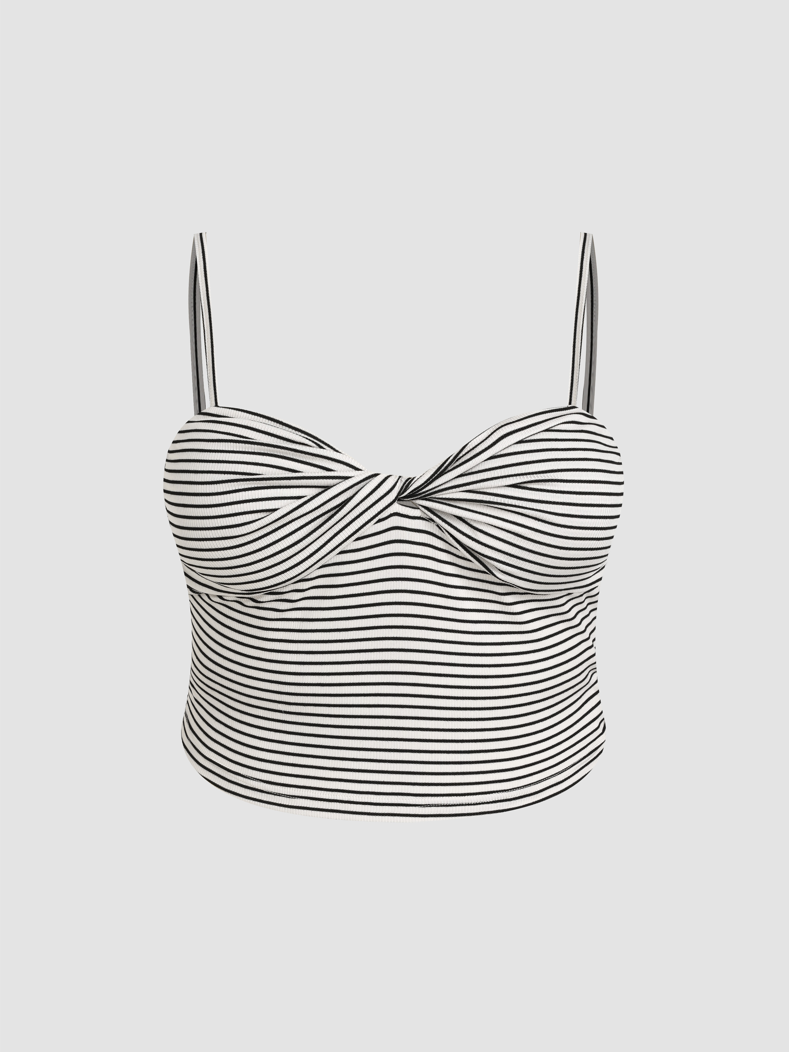 Rib Stripe Twist Crop Top Curve & Plus For Daily Casual