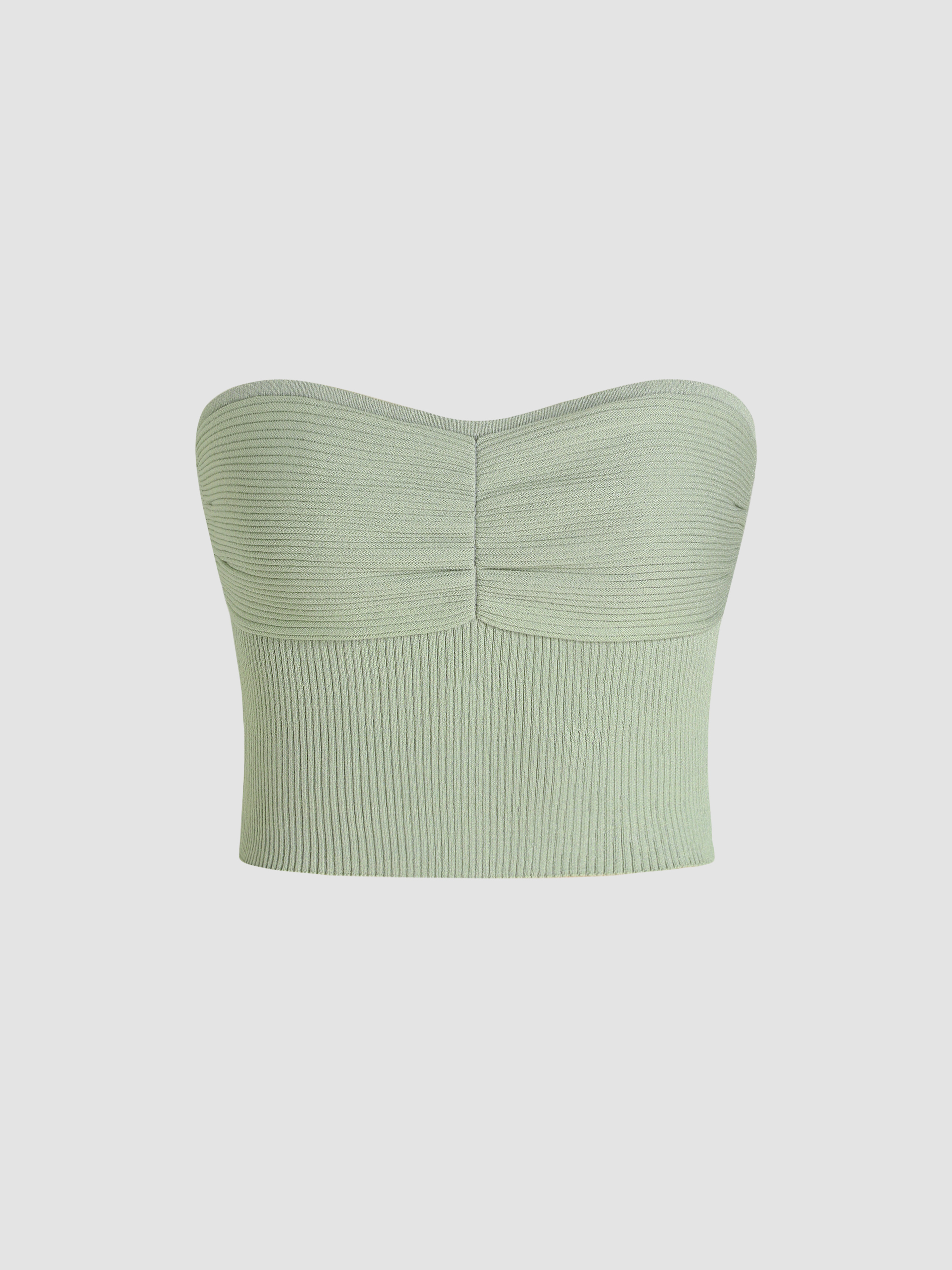 Knit Fabric Tube Ruched Knitted Crop Top For Date Vacation Holiday ...