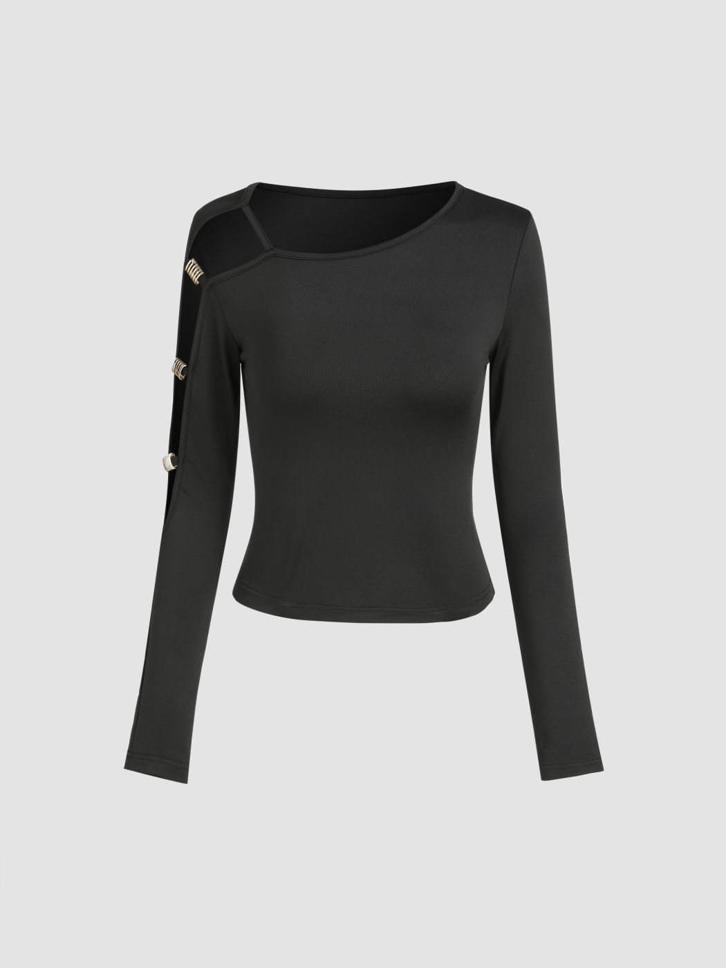Solid Jersey Asymmetrical Neck Long Sleeve Top For Daily Casual