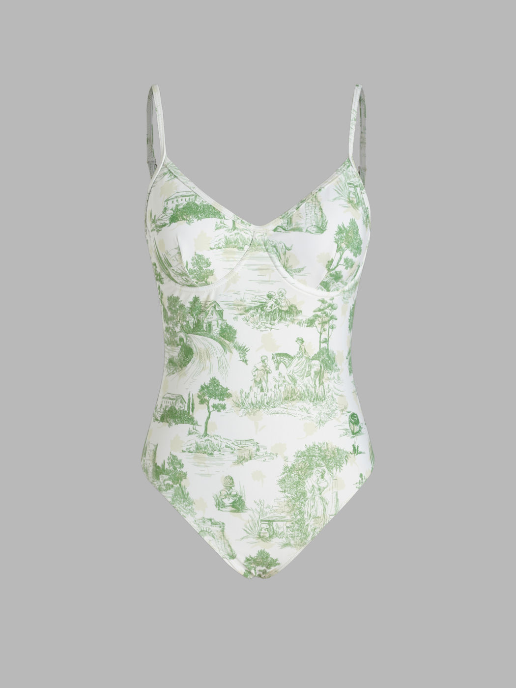 Knit Fabric V-neck Toile de Jouy One Piece Swimsuit For Vacation ...