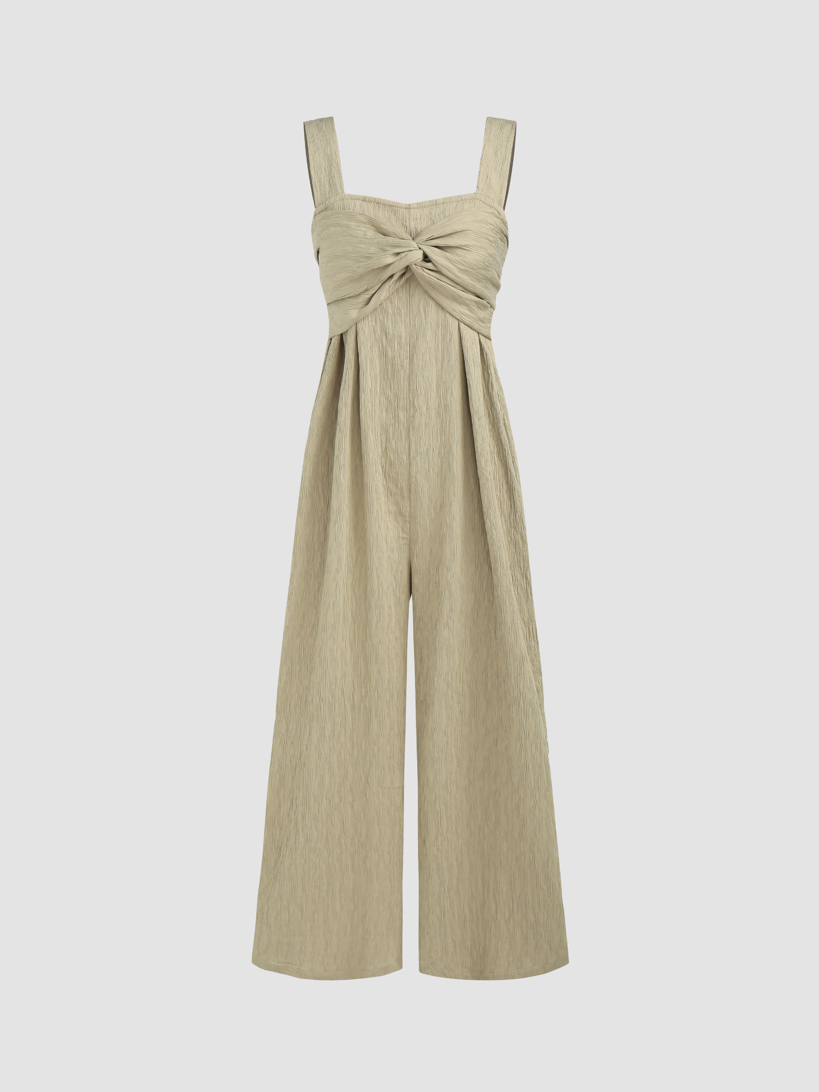 U-neckline Solid Twist Jumpsuit For Vacation Holiday