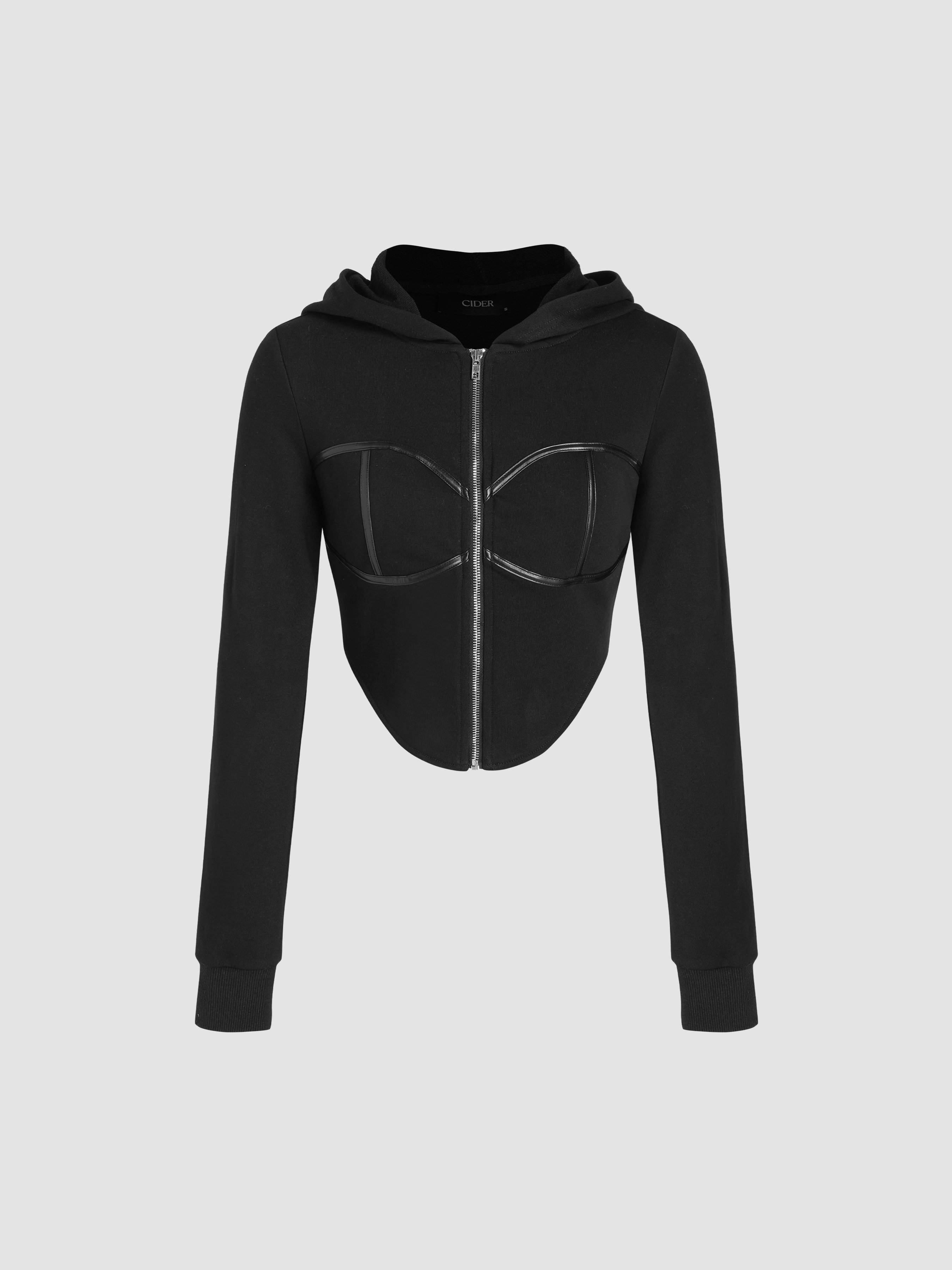 Terry Solid Terry Zipper Hoodie For Daily Casual