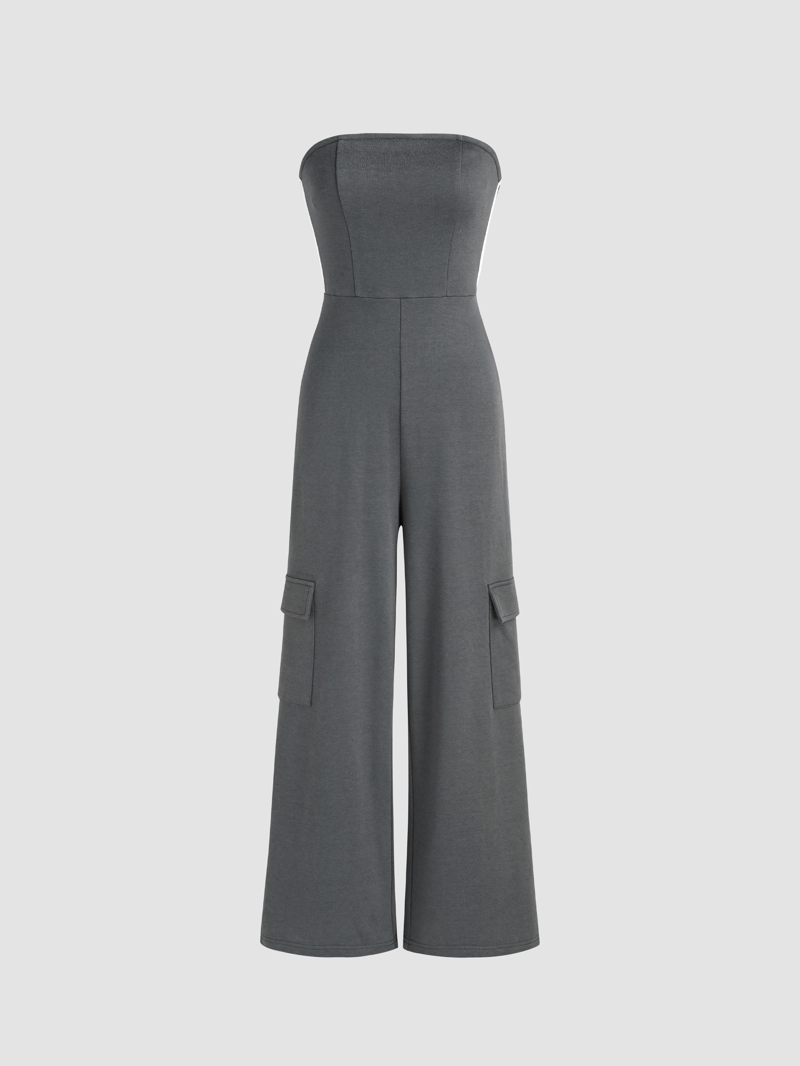 Solid Terry Side Striped Pocket Tube Jumpsuit - Cider