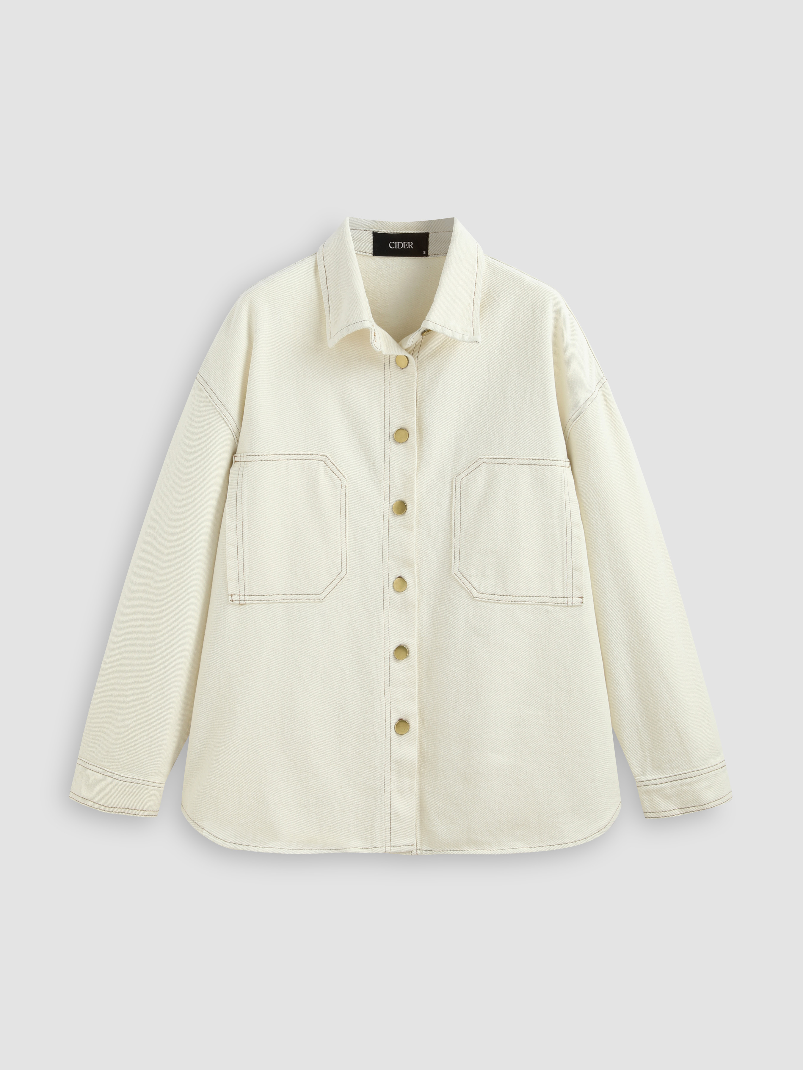 Denim Collar Solid Button Outerwear For Daily Casual Work