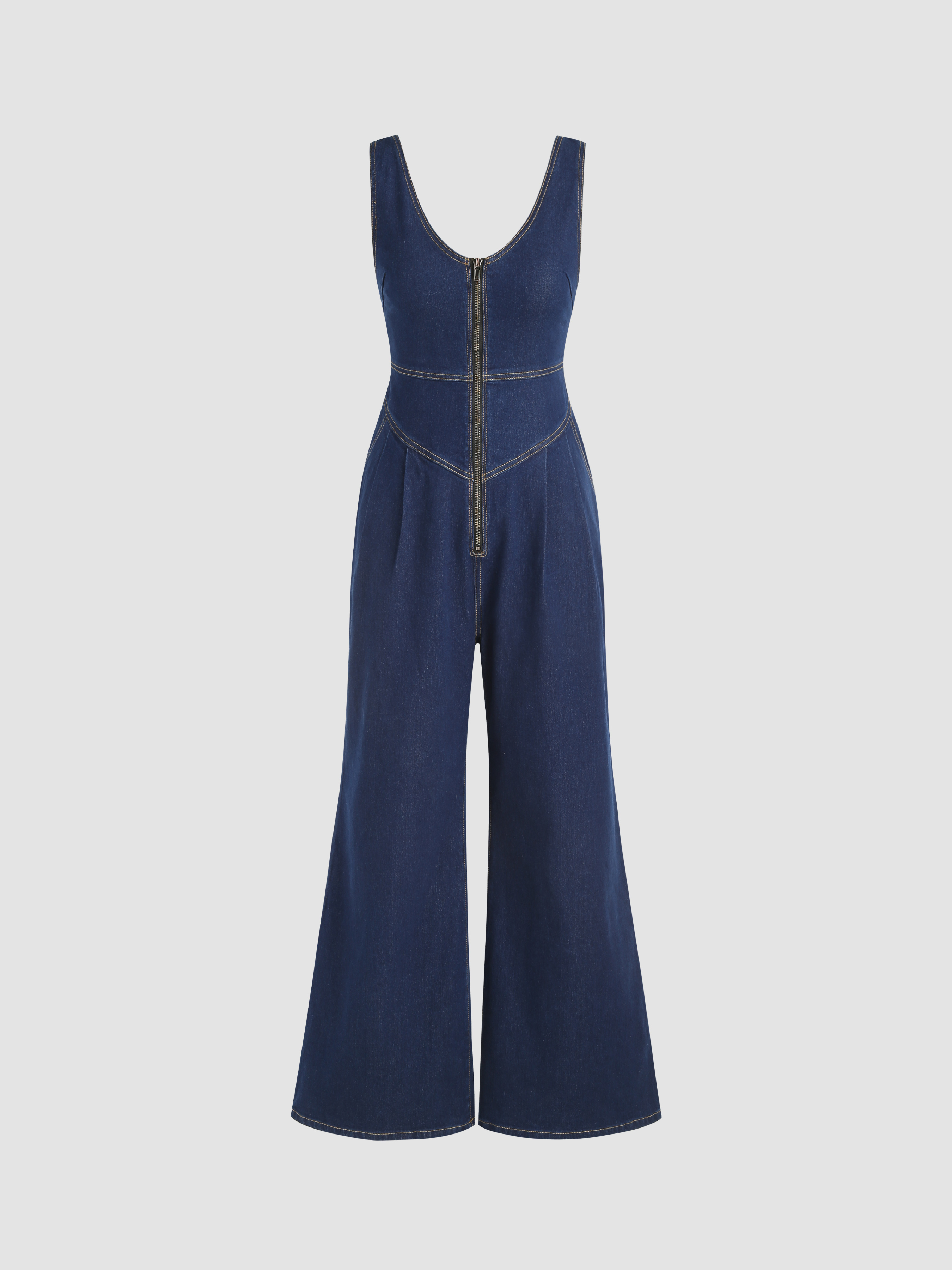Denim Denim Solid Jumpsuit For Daily Casual Outdoor Picnic