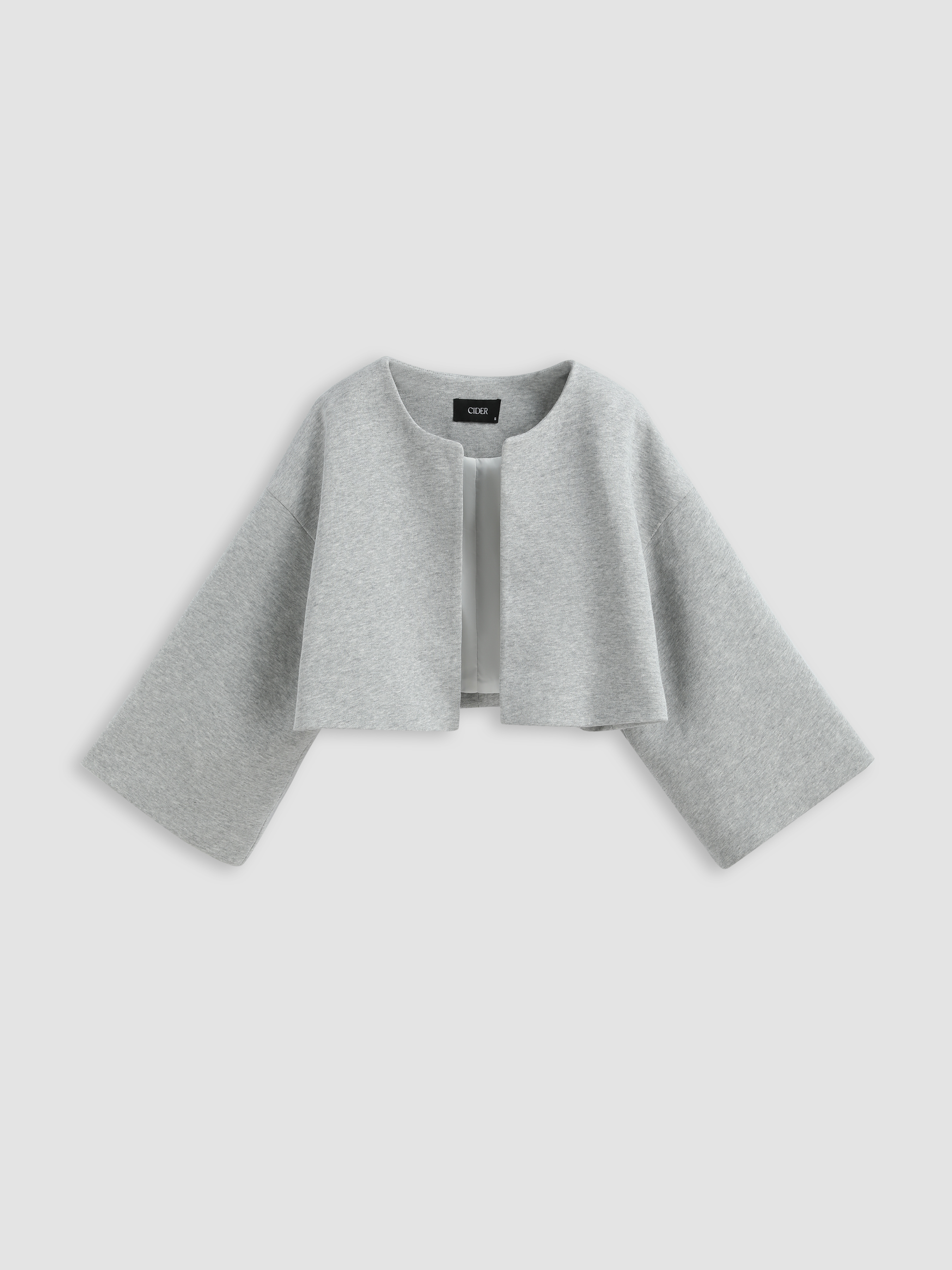 Knit Fabric Collarless Solid Bell Sleeve Crop Jacket For Daily Casual ...