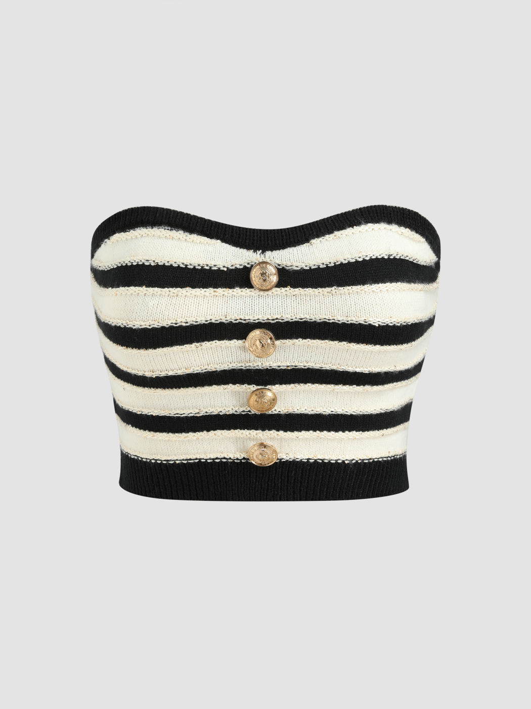 Knit Fabric Knit Strapless Striped Button Crop Tube Top For Date Coffee ...