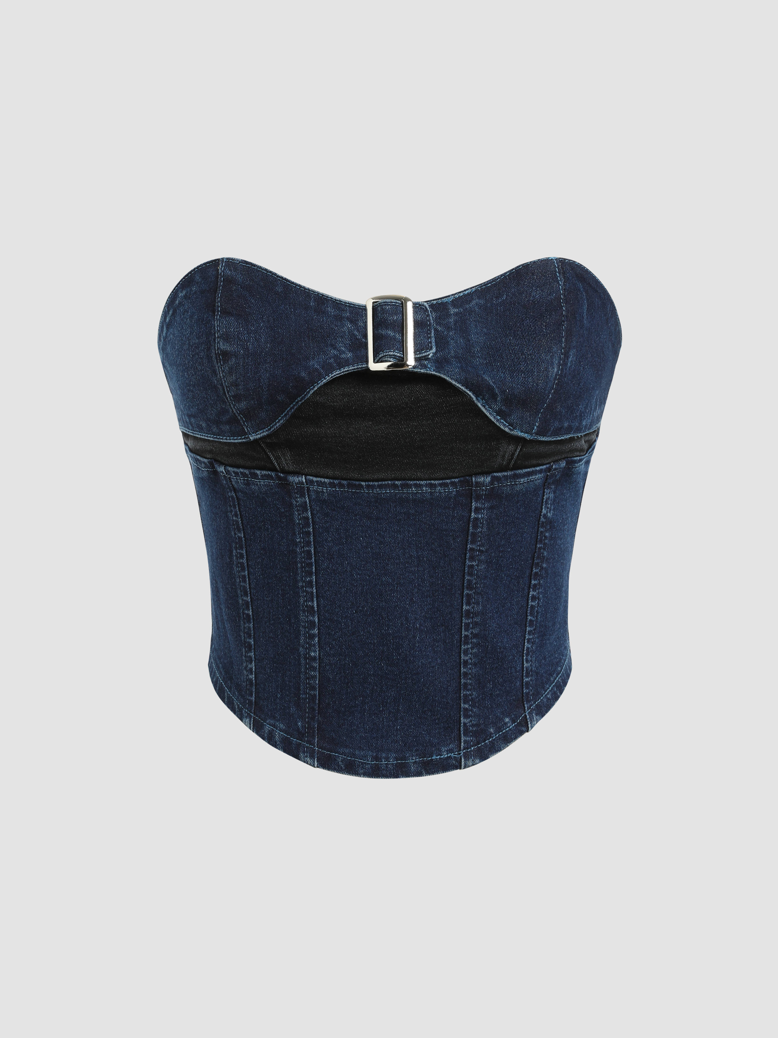 Denim Denim Corset Cut Out Zipper Tube Top For Music Festival/Live House