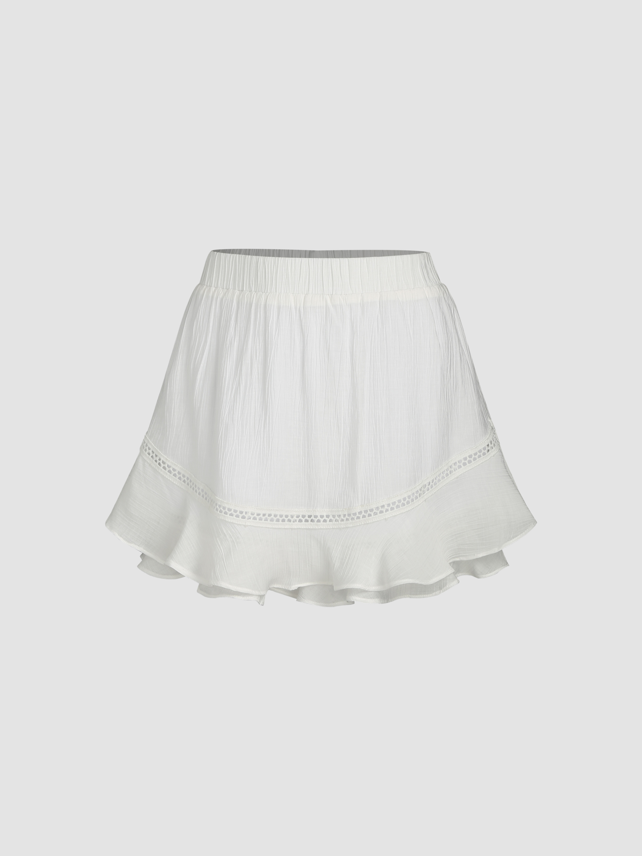 Solid Mid Waist Eyelet Ruffle Mini Skort - Cider
