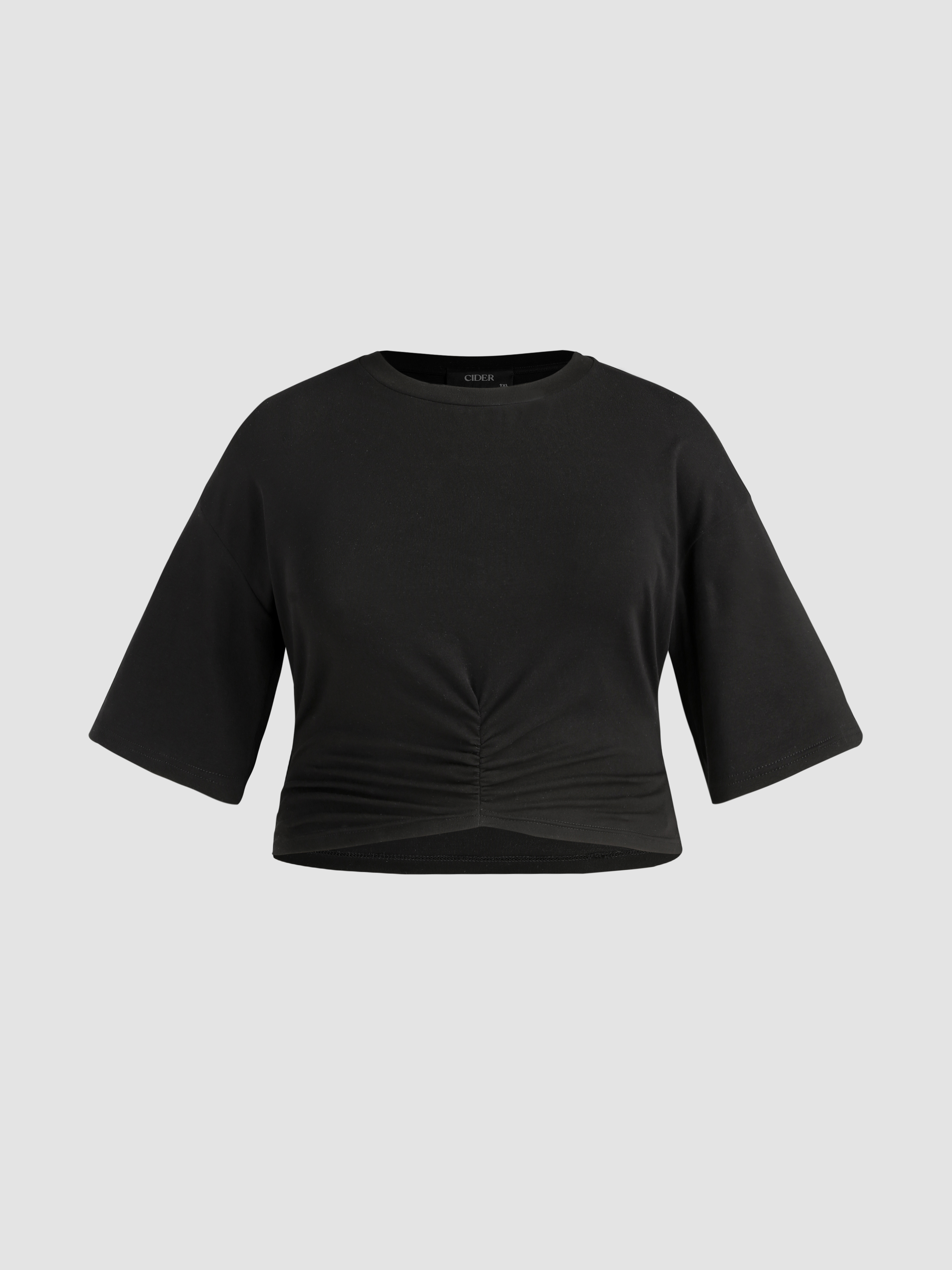 Jersey Ruched Round Neckline Short Sleeve Tee Curve & Plus For Daily Casual