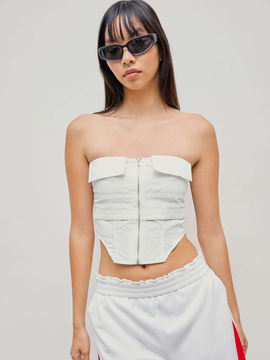 Solid Fold Over Zipper Tube Crop Top - Cider