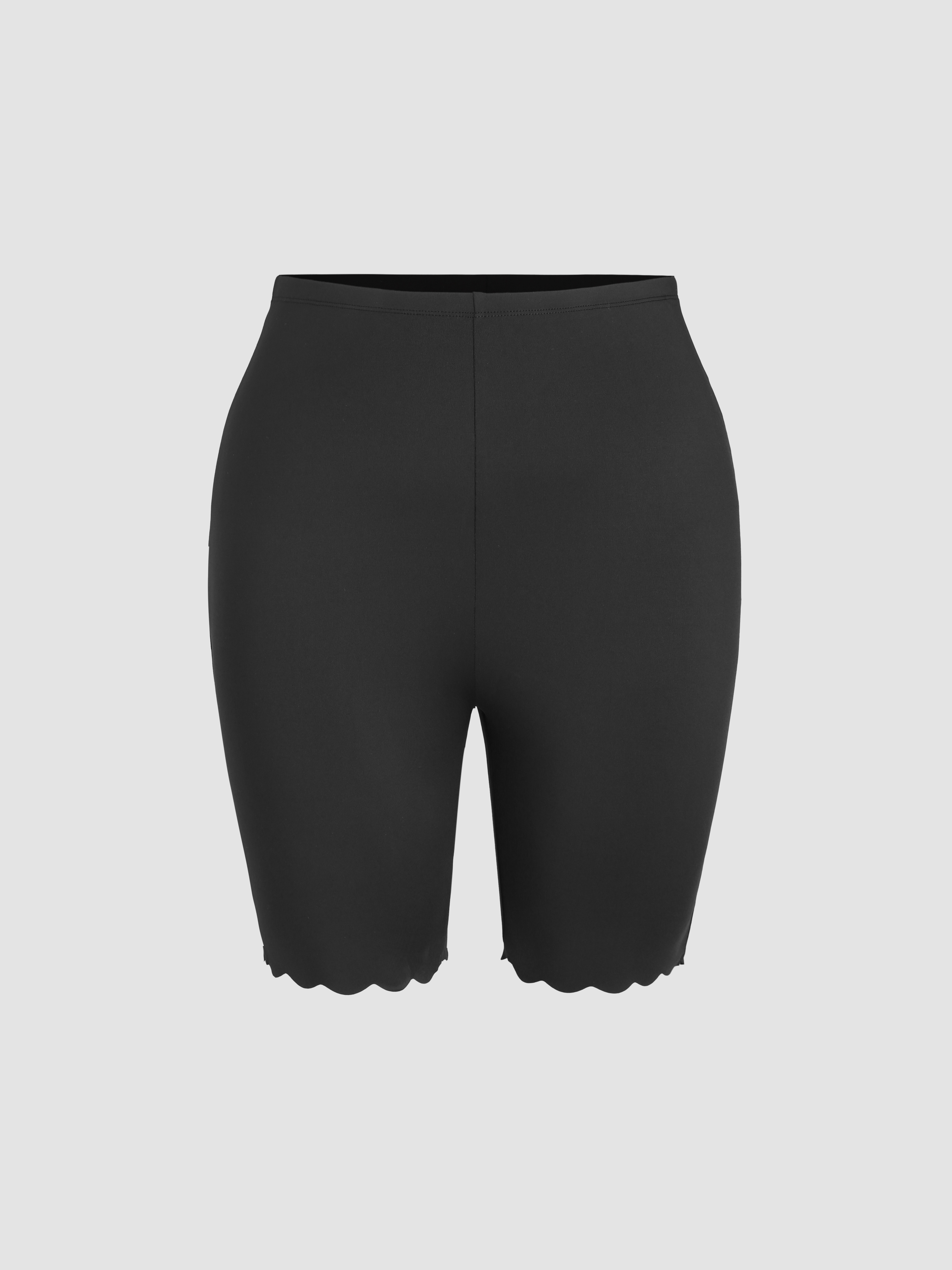 Jersey Mid Waist Wave Trim Solid Shorts Curve & Plus For Daily Casual