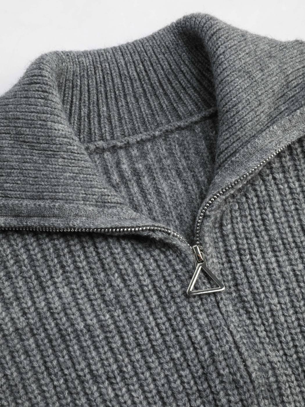 Solid Knit Polo Zipper Cardigan - Cider