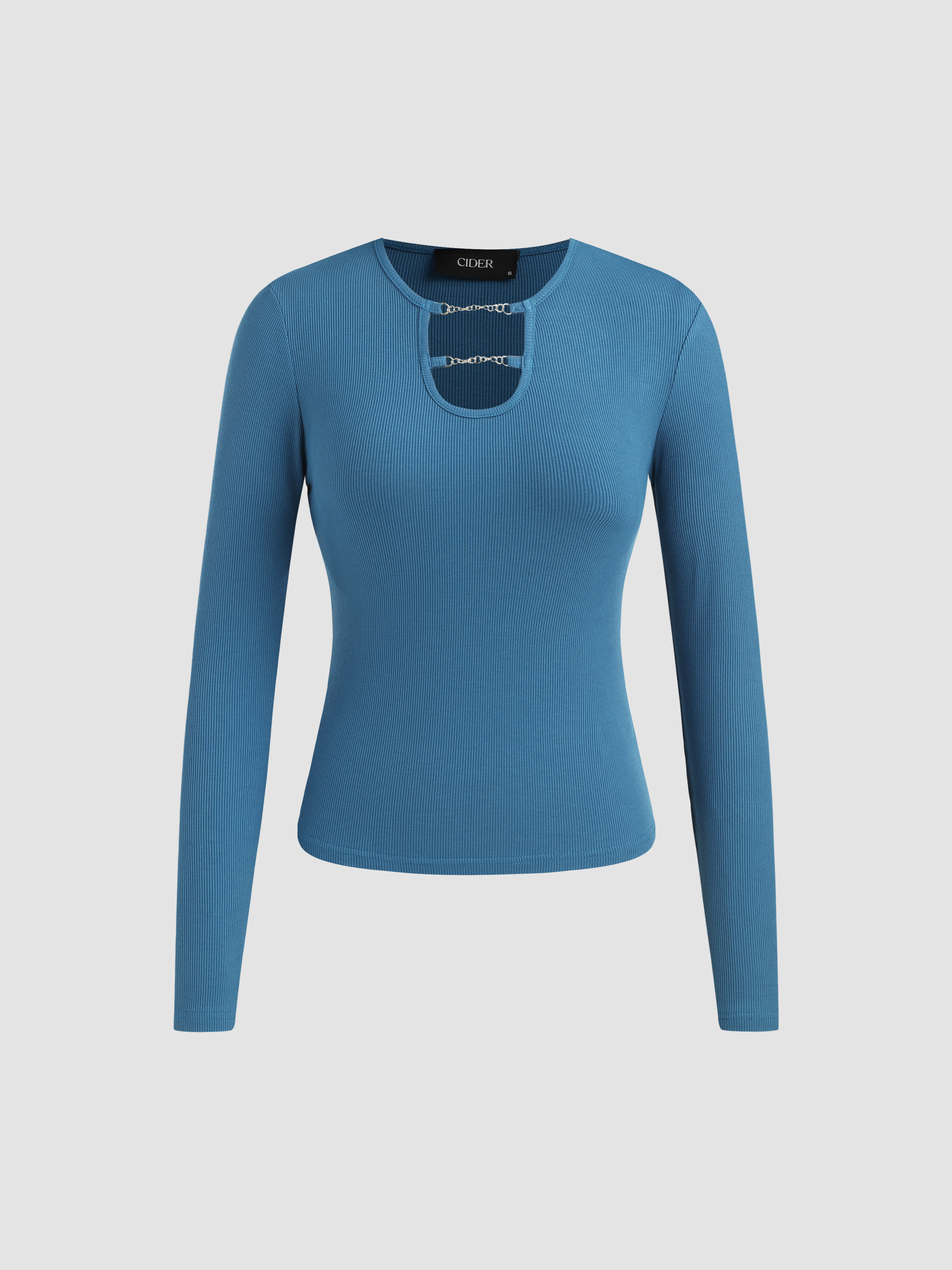 Jersey Jersey Round Neckline Solid Cut Out Long Sleeve Tee For Date ...