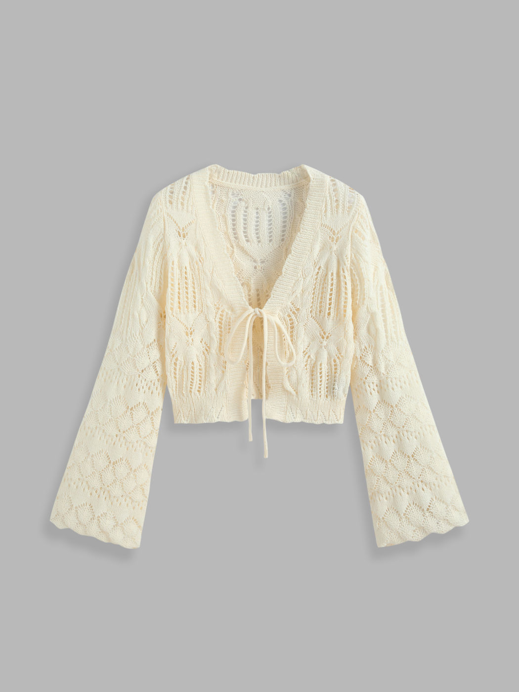 Solid Knit V Neck Hollow Out Bowknot Cardigan For Daily Casual Holiday
