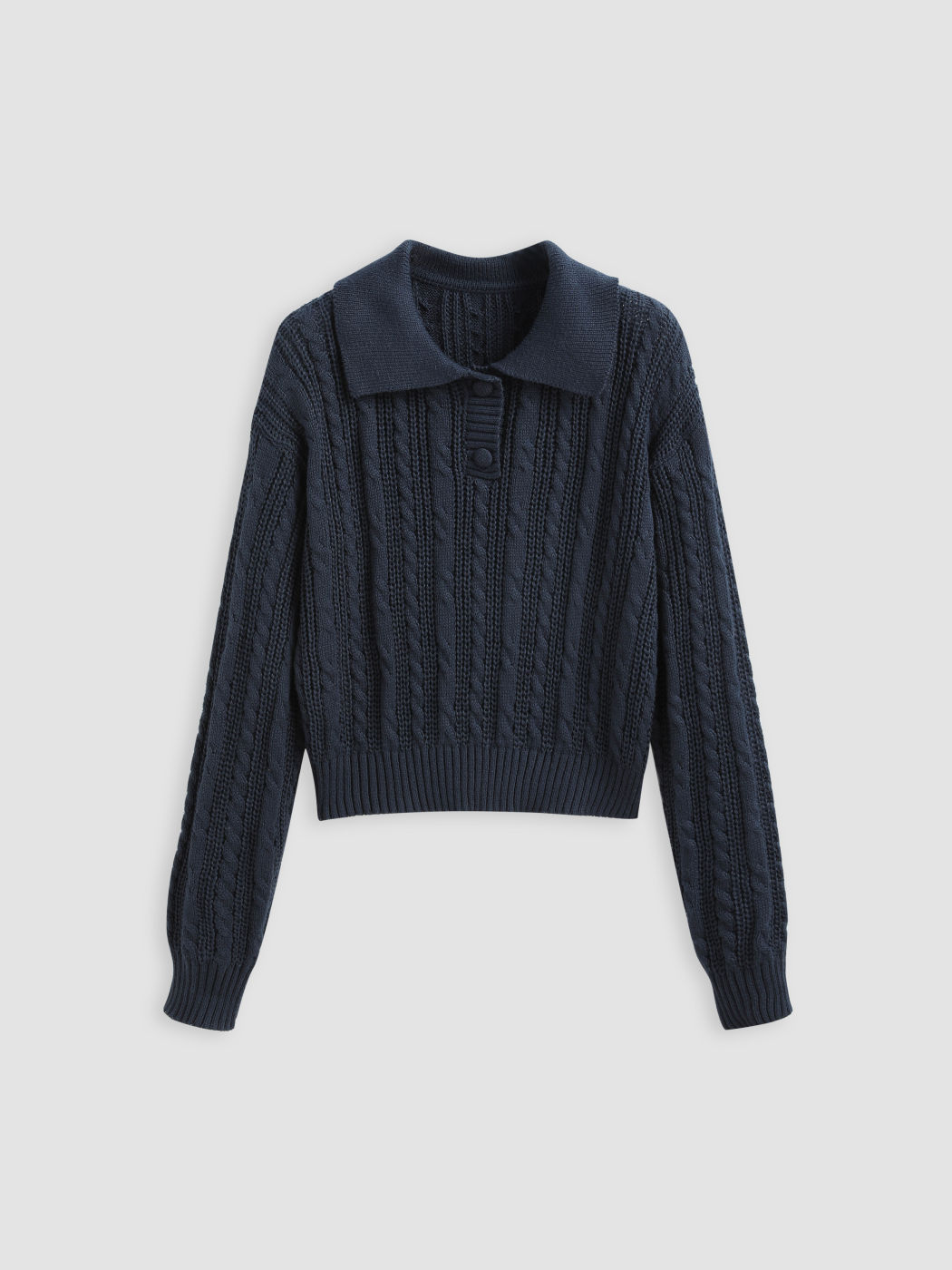 Knit Fabric Polo Twist Knit Long Sleeve Sweater For Daily Casual